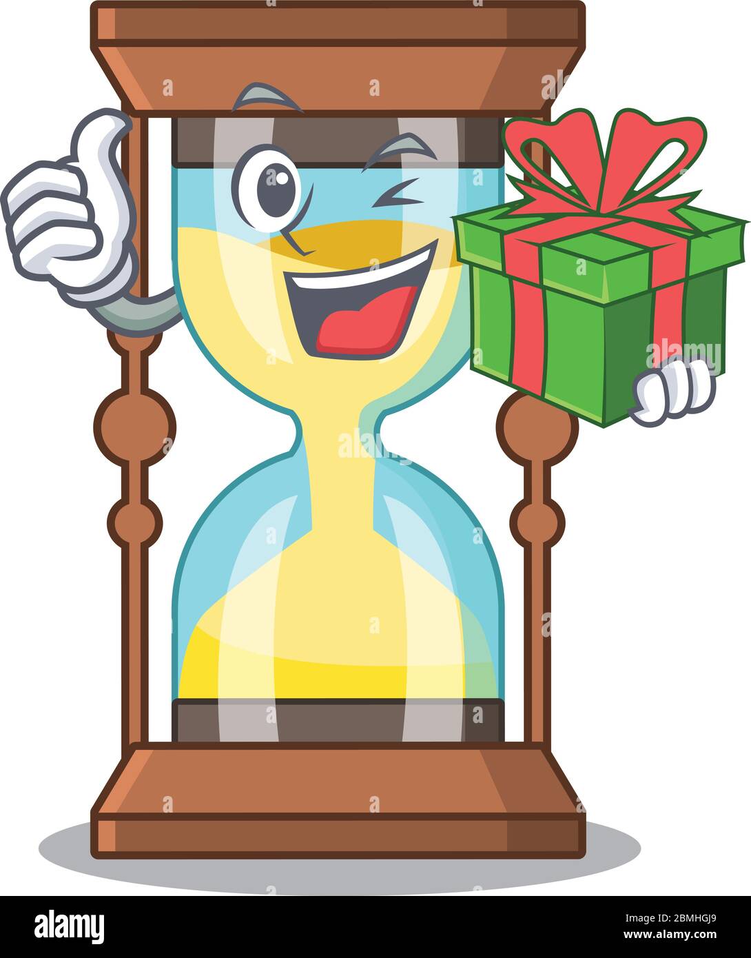 Smiling chronometer cartoon character having a green gift box Stock ...