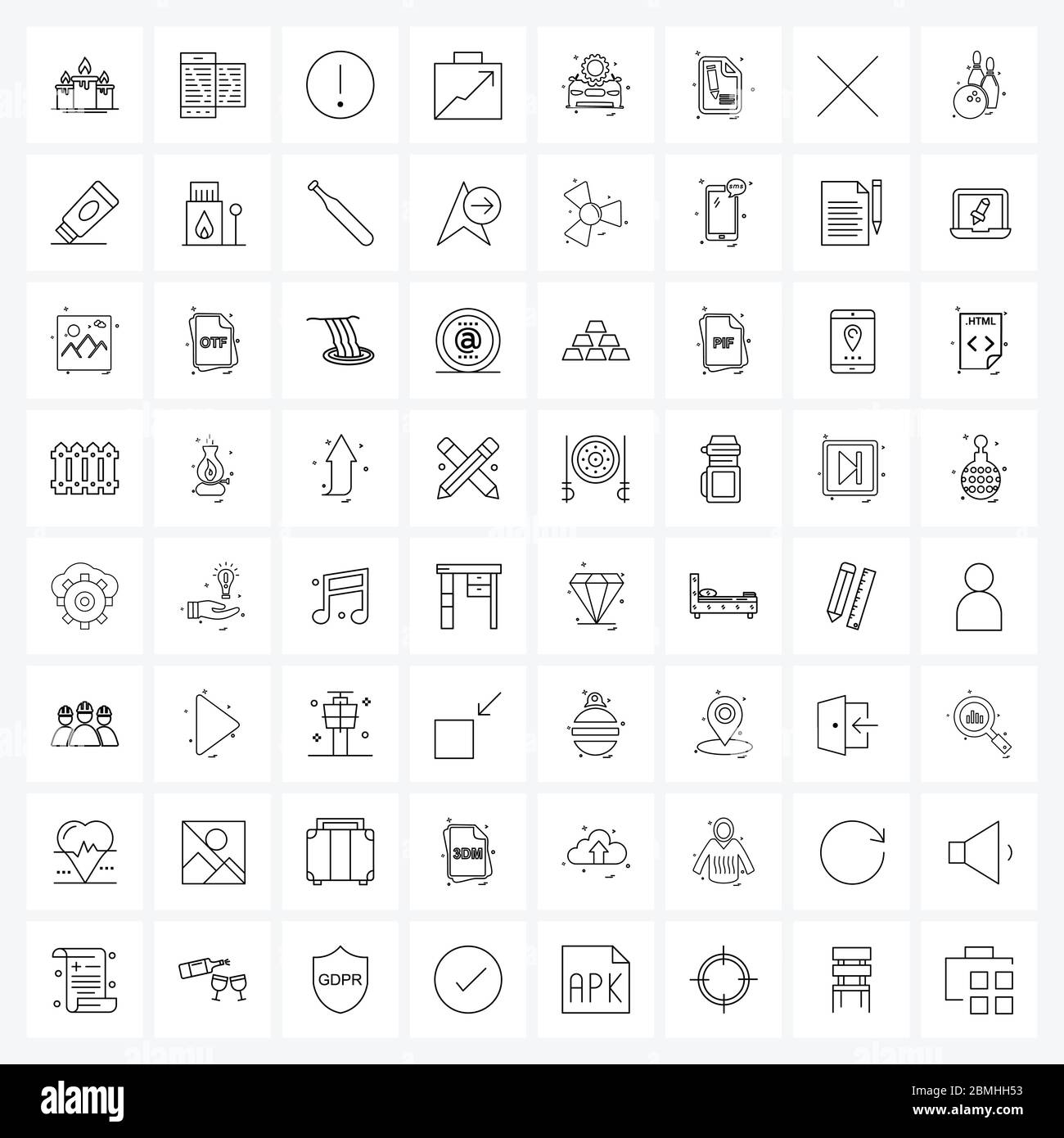 Set of 64 Line Icon Signs and Symbols of car, chart, error, business ...