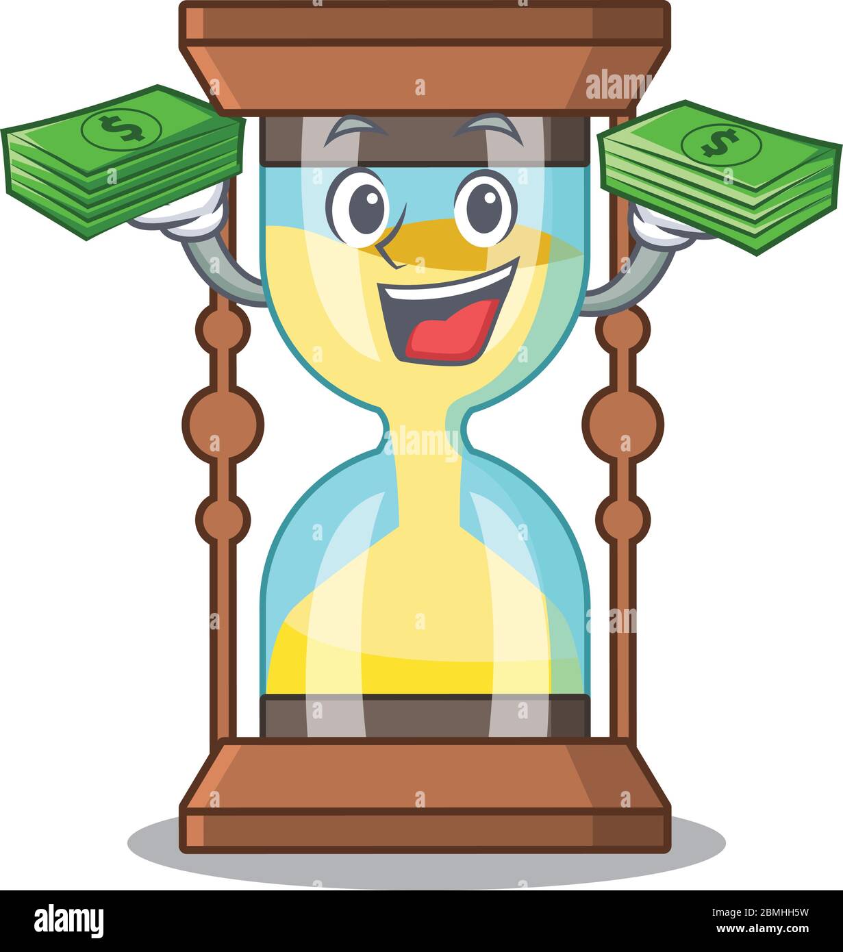 A wealthy chronometer cartoon character having money on hands Stock ...