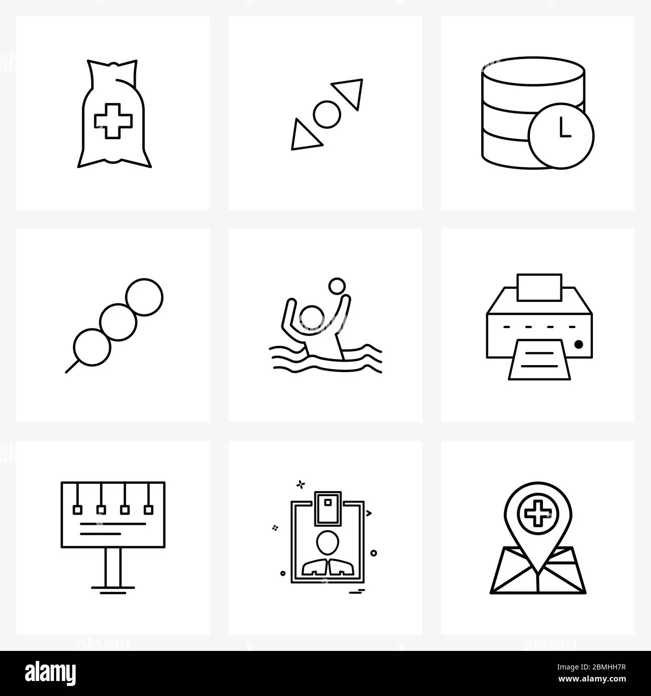 Set of 9 Universal Line Icons of pool, ball, cash, satay, fish ball ...