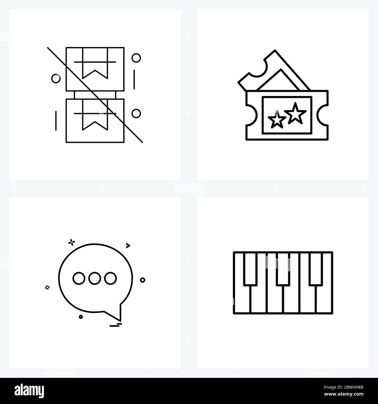 Set of 4 Simple Line Icons for Web and Print such as multiple boxes, conversation, event ticket ...