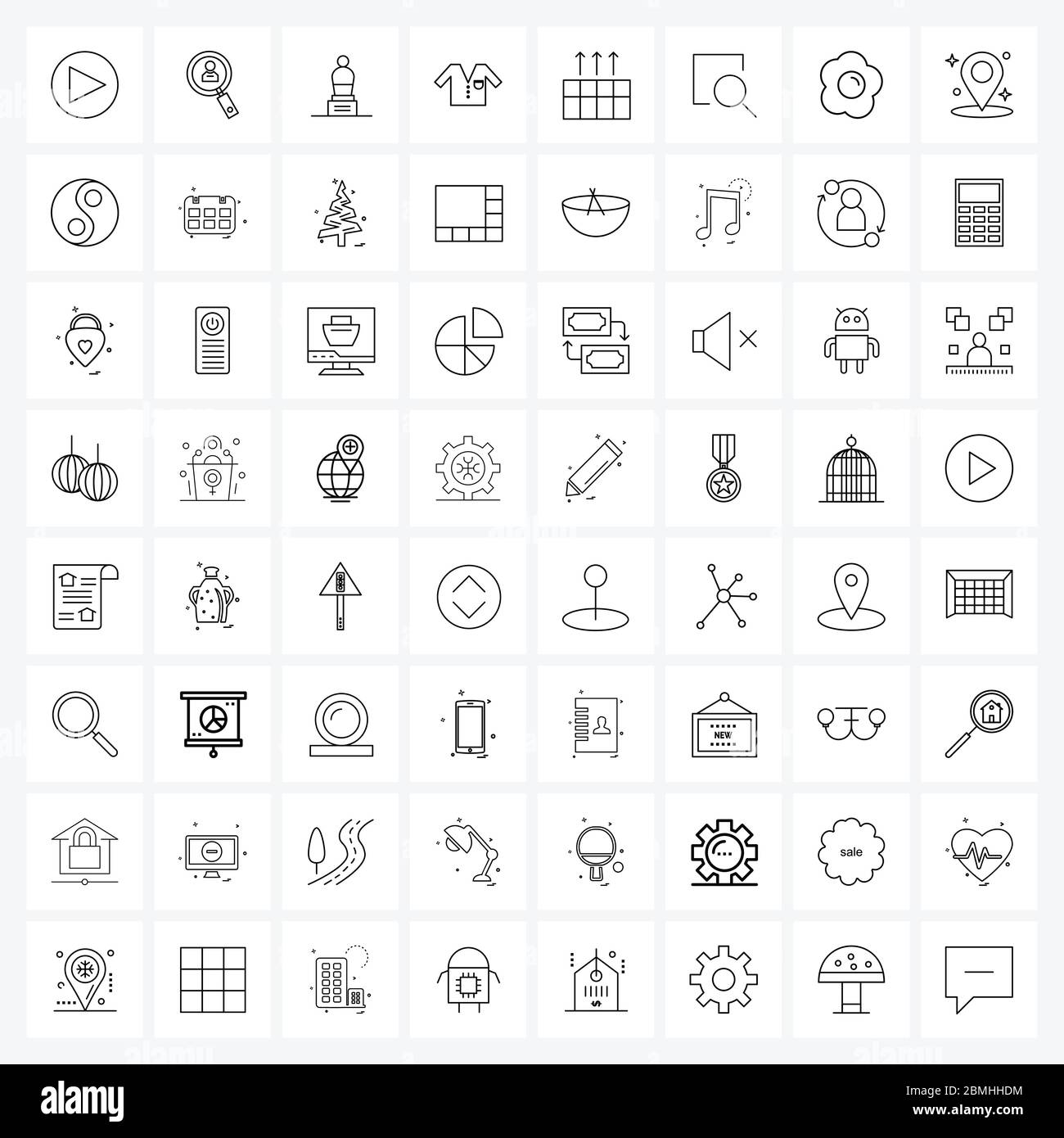 Modern Style Set of 64 line Pictograph Grid based dimensional, hotel ...