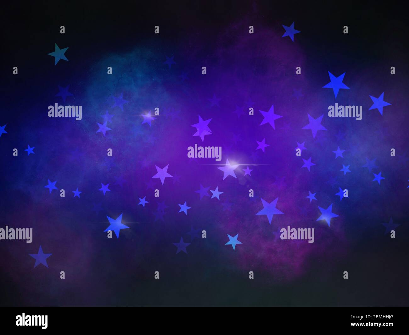 Illustration with stars background Many blue stars on colored glowing ...