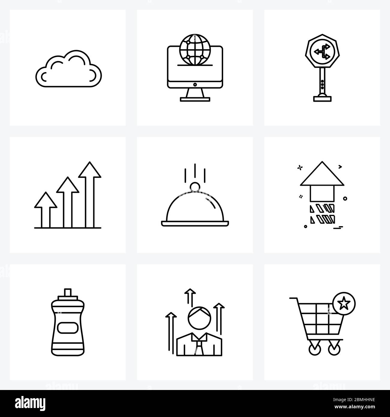 Line Icon Set of 9 Modern Symbols of food eat, plat, traffic sign board ...