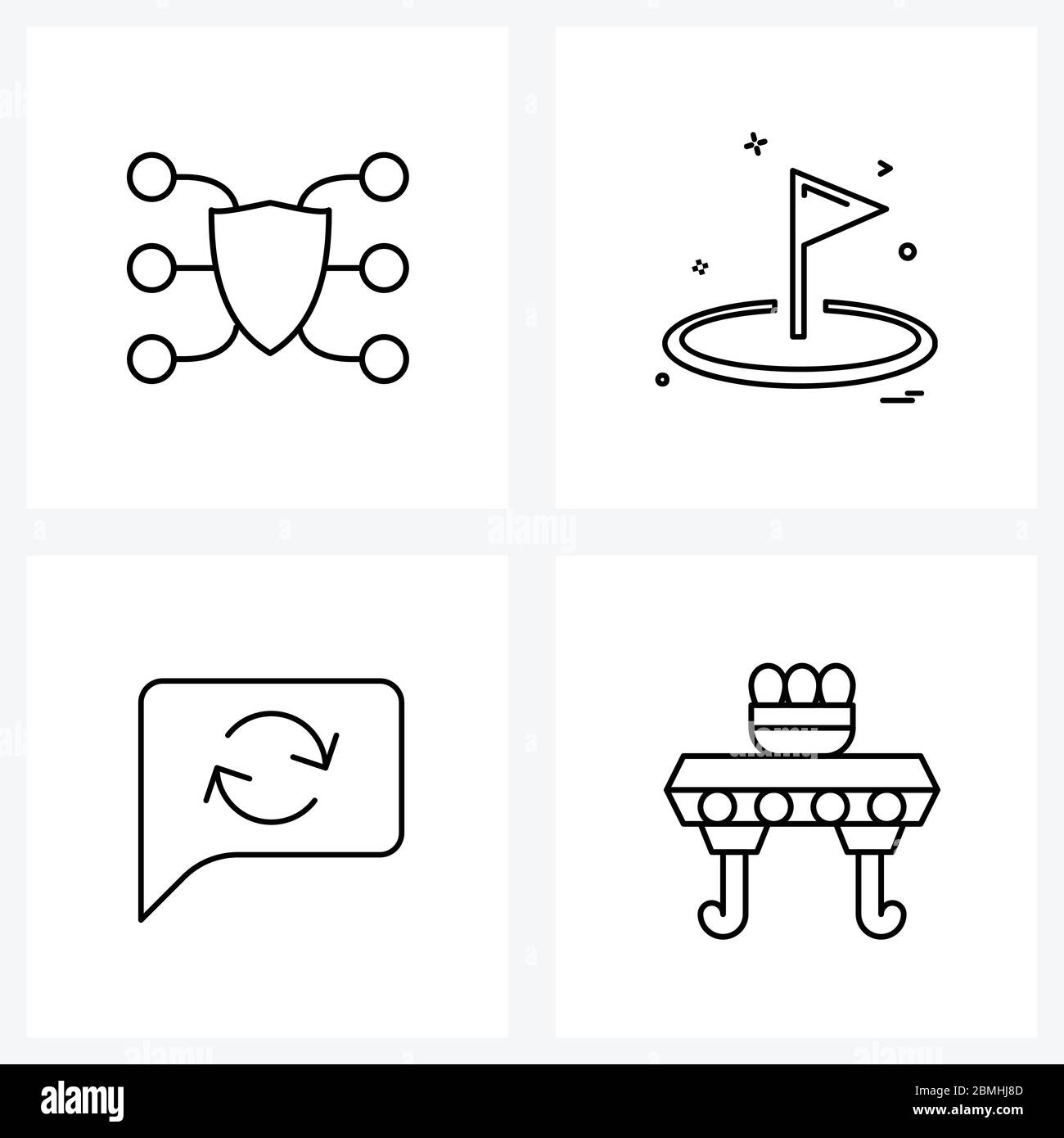 Set of 4 Line Icon Signs and Symbols of shield protection, reload ...