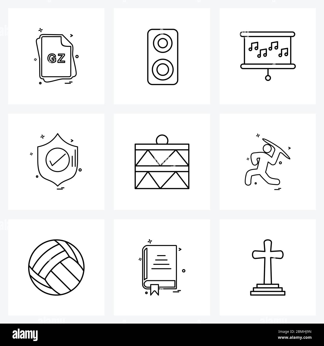 9 Interface Line Icon Set Of Modern Symbols On Chinese Security