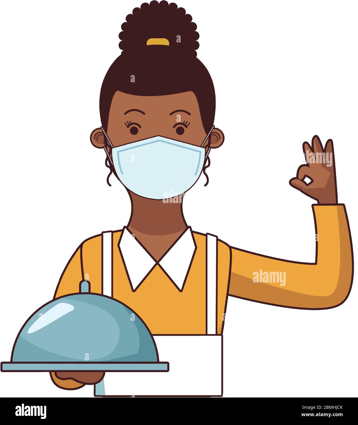 female waitress worker profession using face mask Stock Vector Image ...