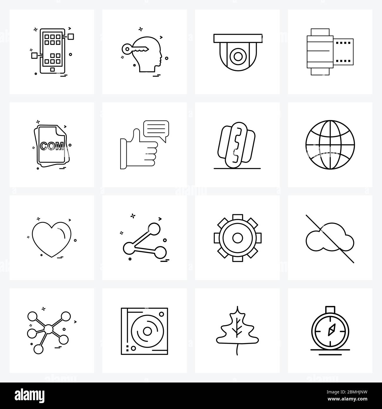 Isolated Symbols Set of 16 Simple Line Icons of files, file type, cam ...