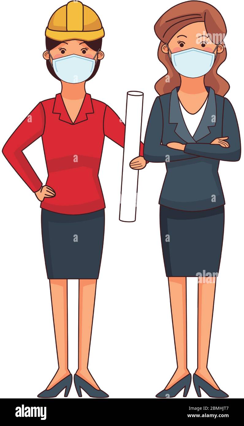 female architect and businesswoman using face masks Stock Vector Image ...