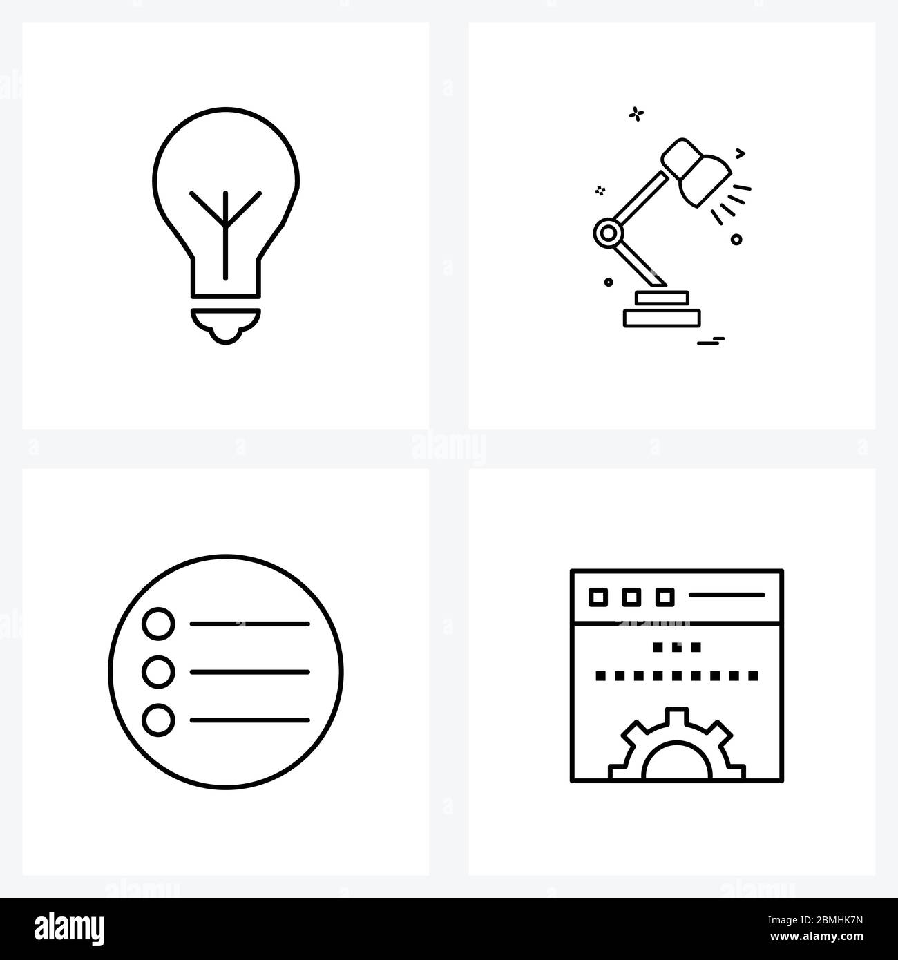 Set of 4 UI Icons and symbols for bulb, list, lamp, education ...