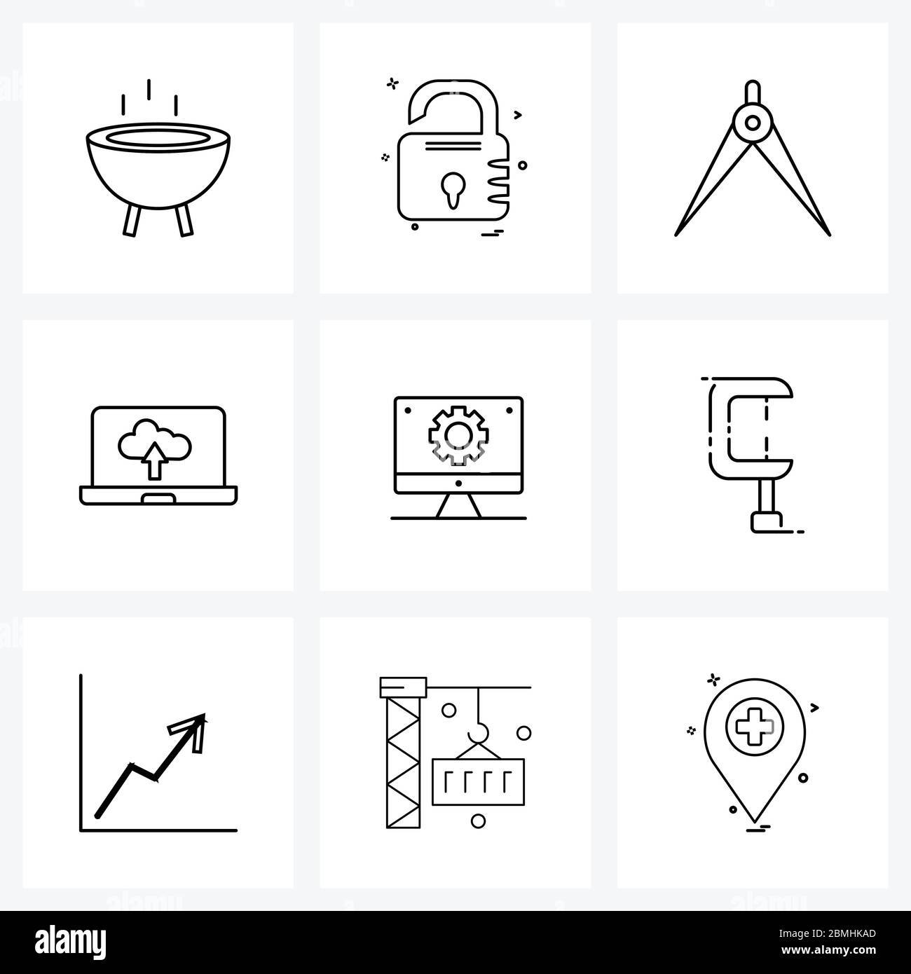 9 Interface Line Icon Set of modern symbols on wrench, computer ... 9 Interface Line Icon Set of modern symbols on wrench, computer ...