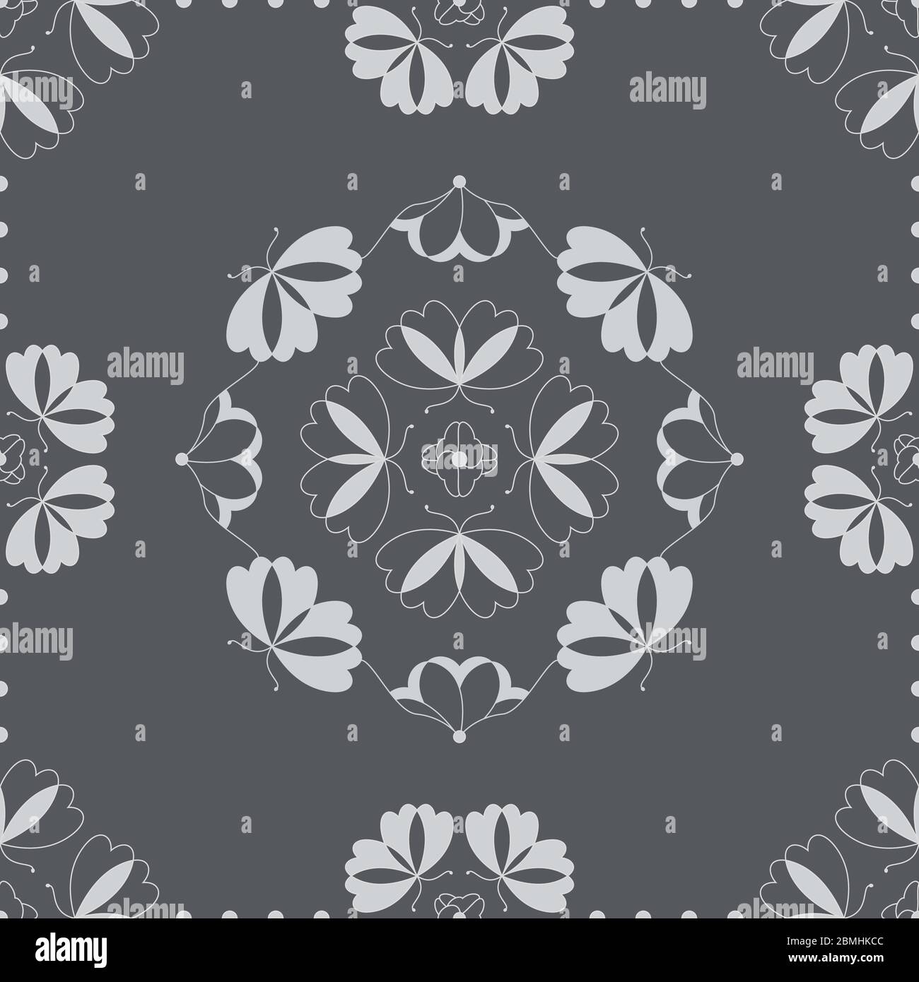 Seamless pattern with butterflies and hearts. Color grey and white ...