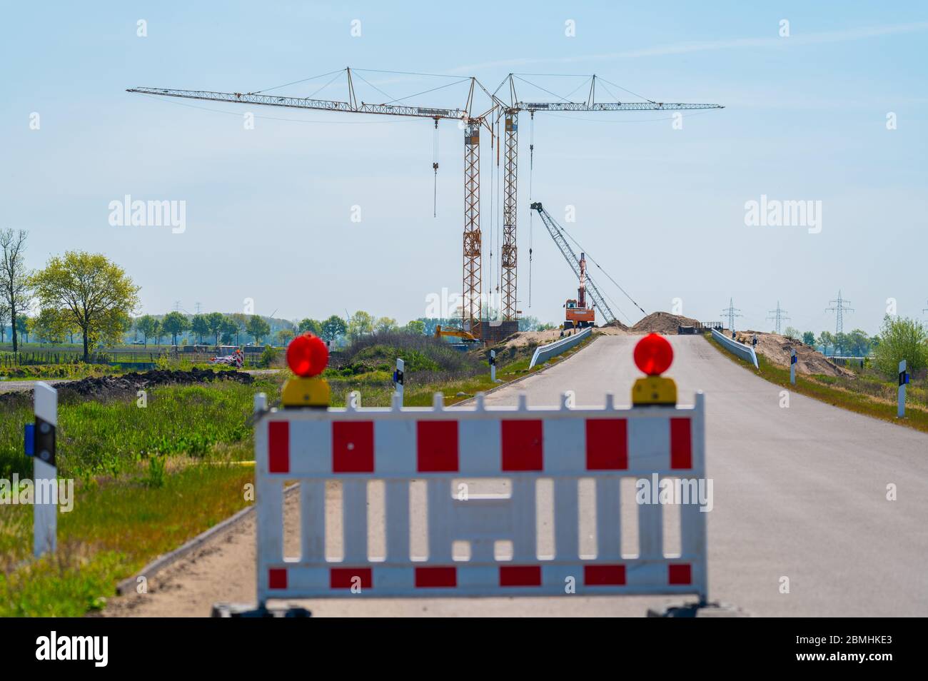 Lemwerder Germany May 9th, 2020: a country road is closed because it ...