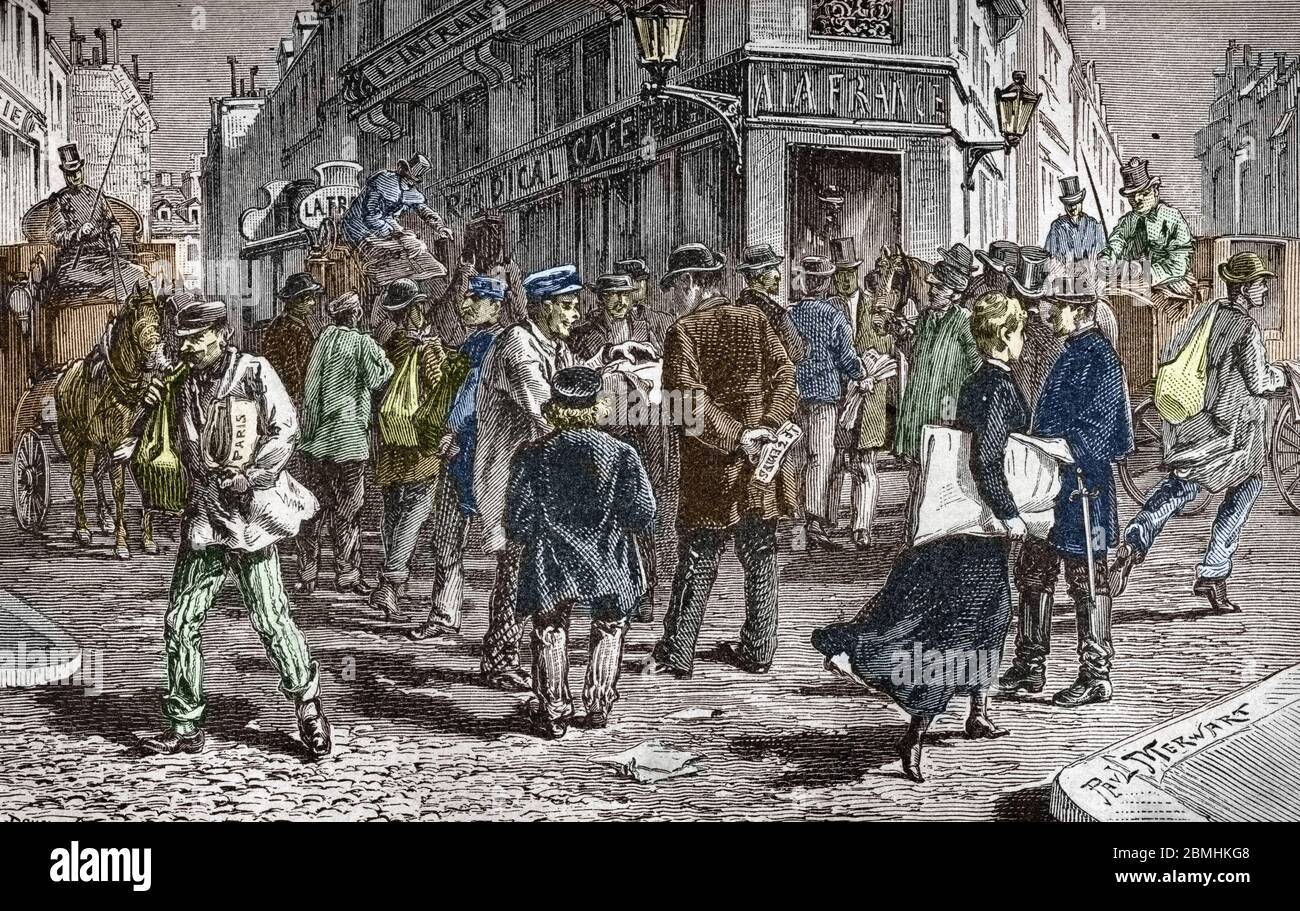 Vue de la rue du Croissant a Paris, siege de nombreux journaux ...