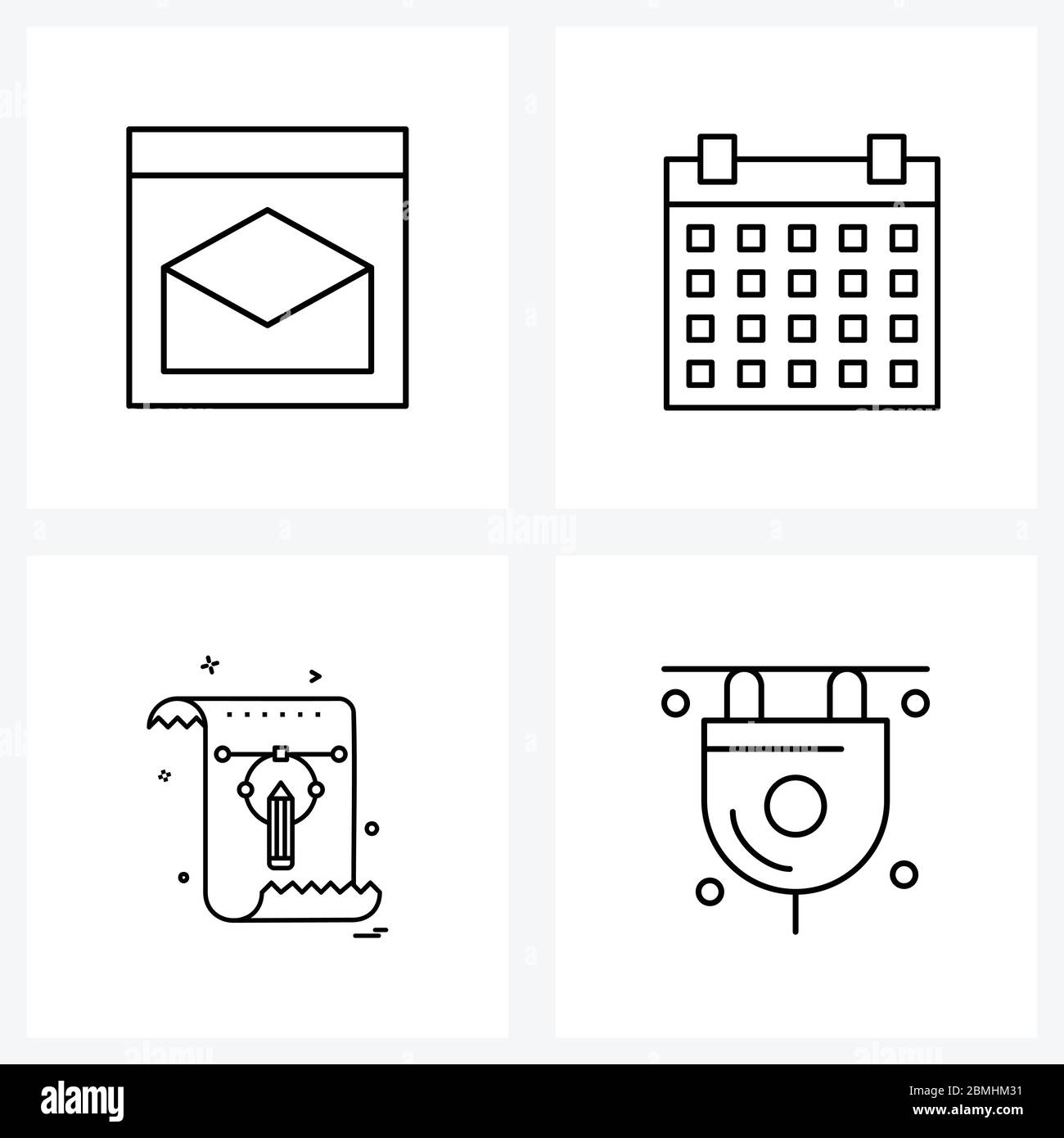 Modern Style Set of 4 line Pictograph Grid based browser, studies, mail ...