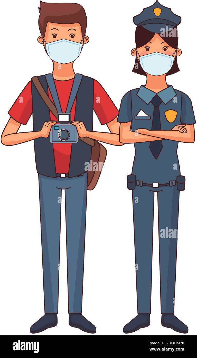 photographer and police woman using face masks Stock Vector Image & Art ...
