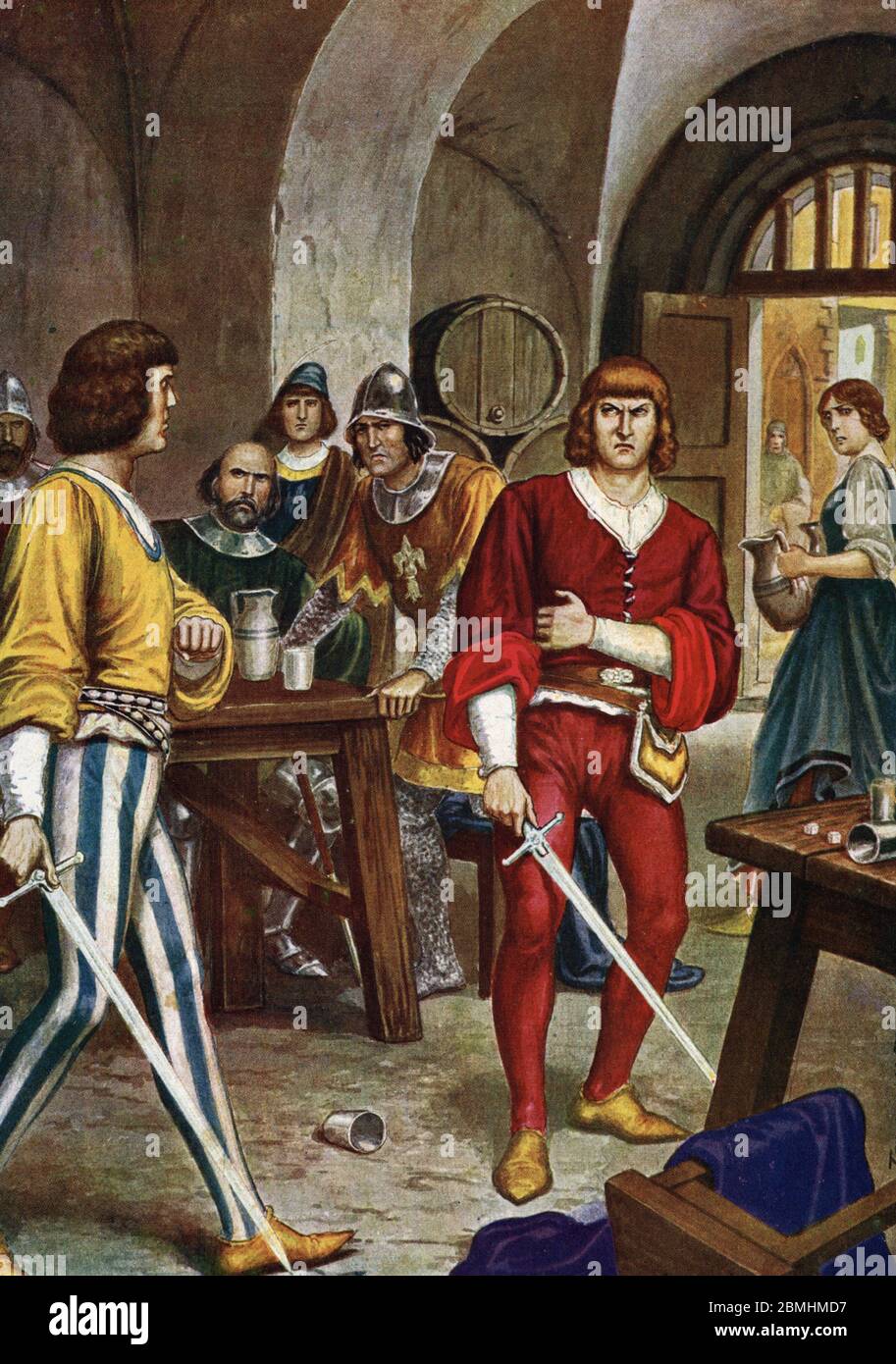 "L'origine de la division entre les clans guelfes noir et blanc (Guelfi ...