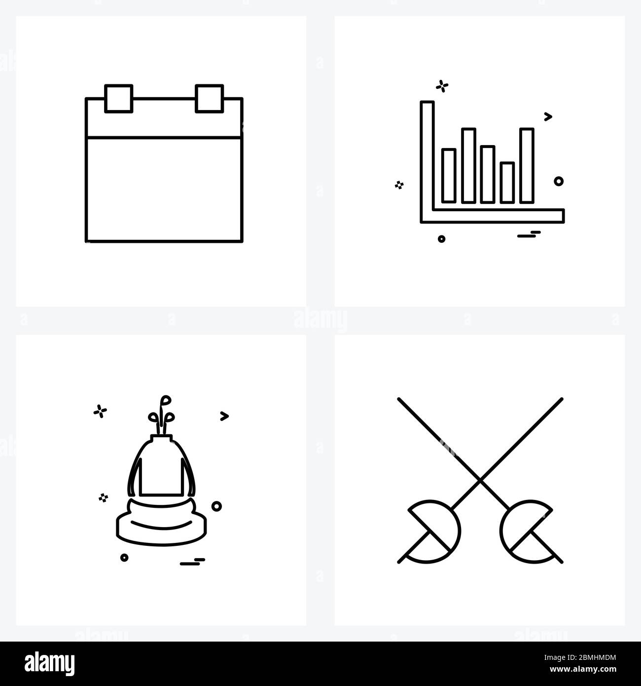 Line Icon Set of 4 Modern Symbols of calendar, sword, graph, games ...
