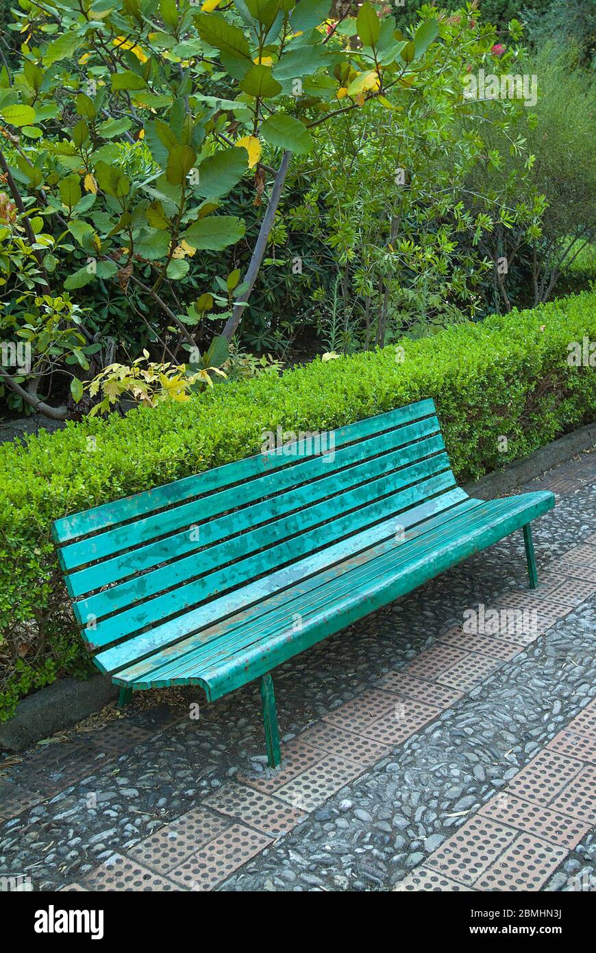 Bench in green hi-res stock photography and images - Alamy