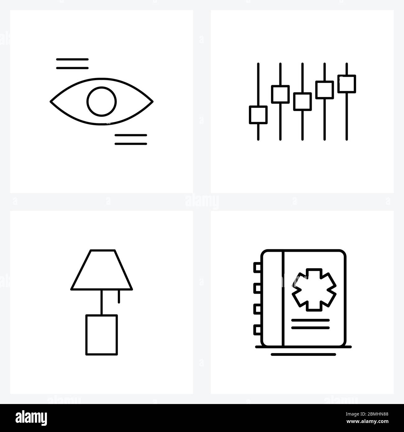 Universal Symbols of 4 Modern Line Icons of eye, interior, eyes, audio ...