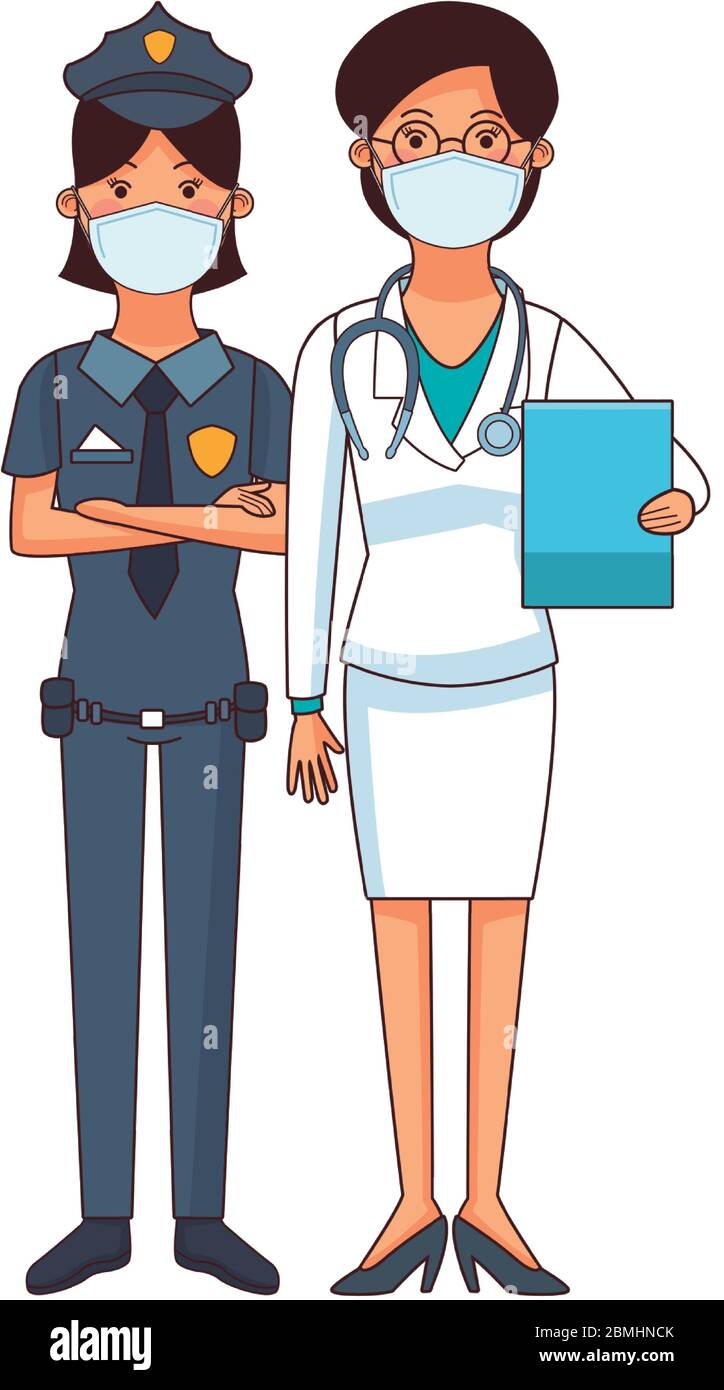 female doctor and police using face mask Stock Vector Image & Art - Alamy