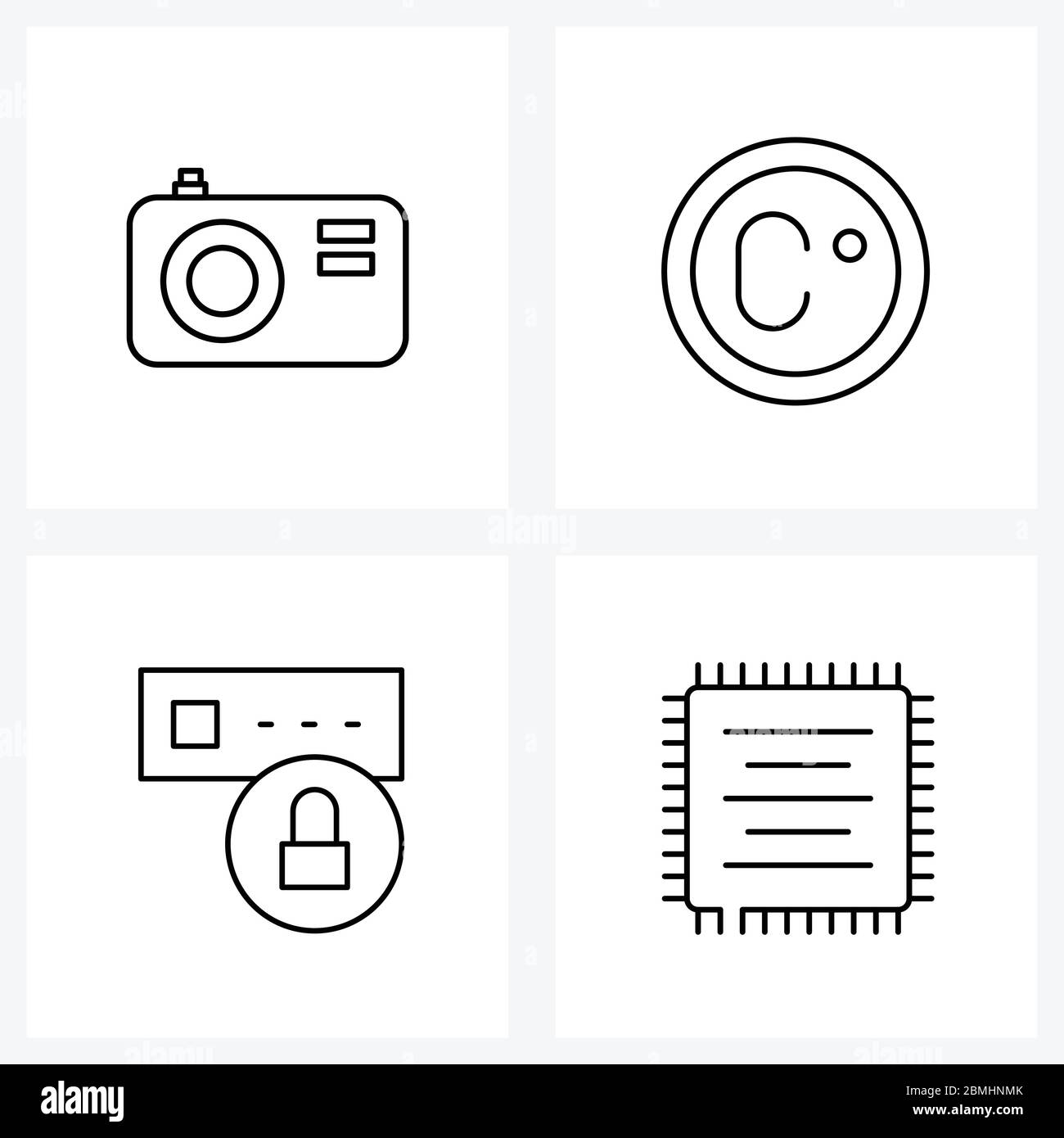 Modern Vector Line Illustration of 4 Simple Line Icons of camera, lock ...