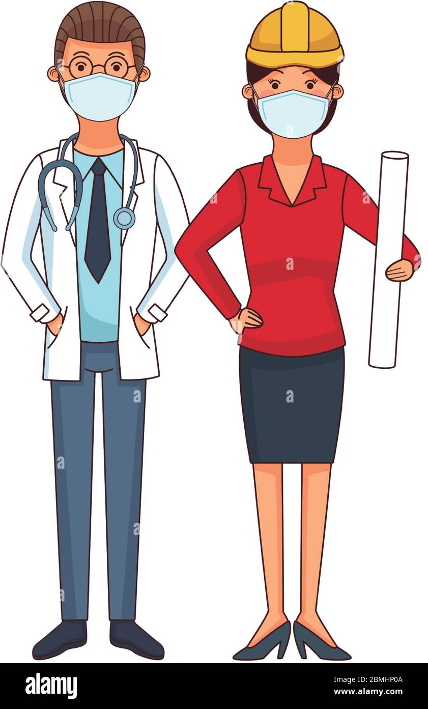 doctor and female architect using face masks Stock Vector Image & Art ...