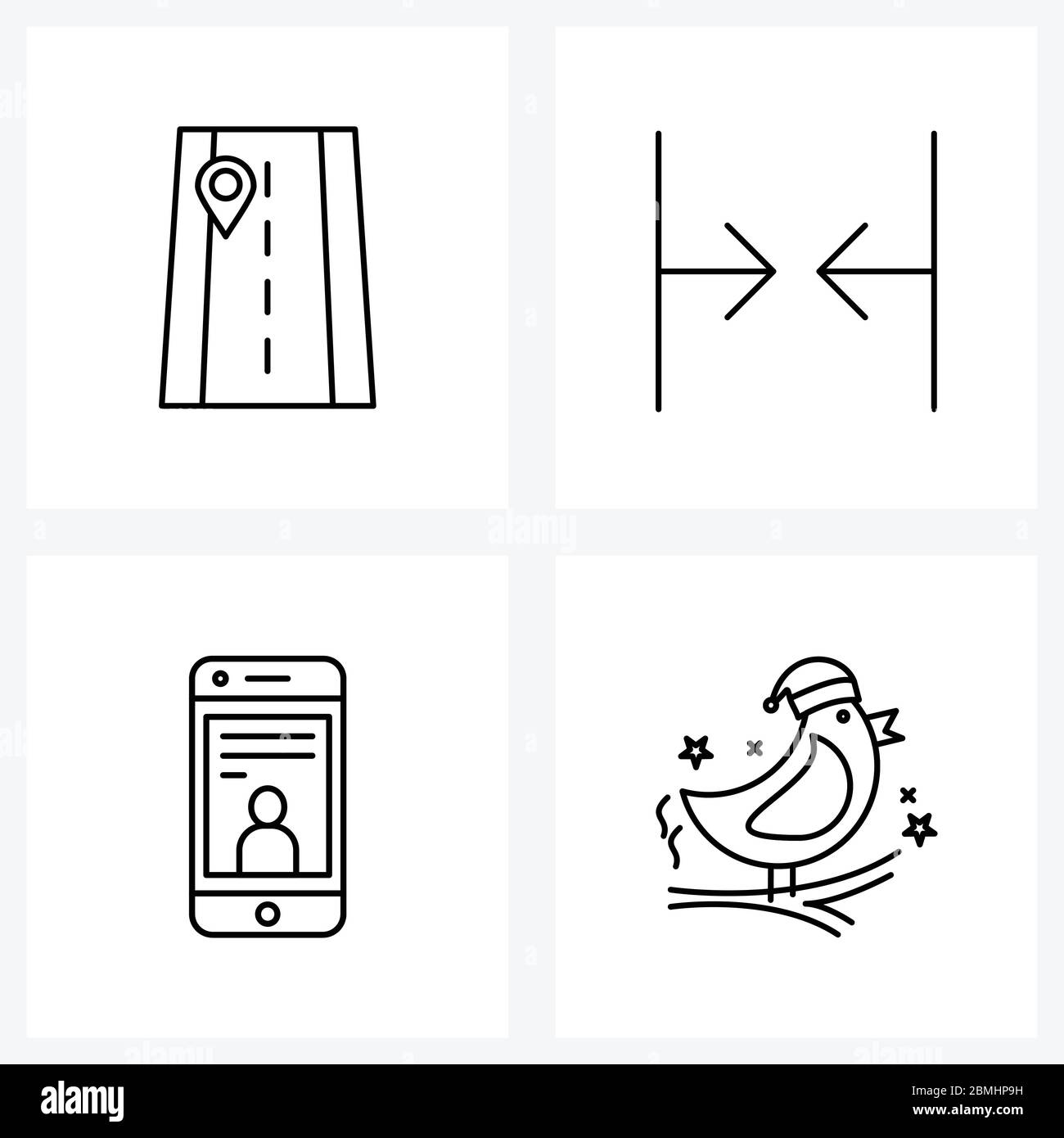 Universal Symbols of 4 Modern Line Icons of map pointer, phone ...