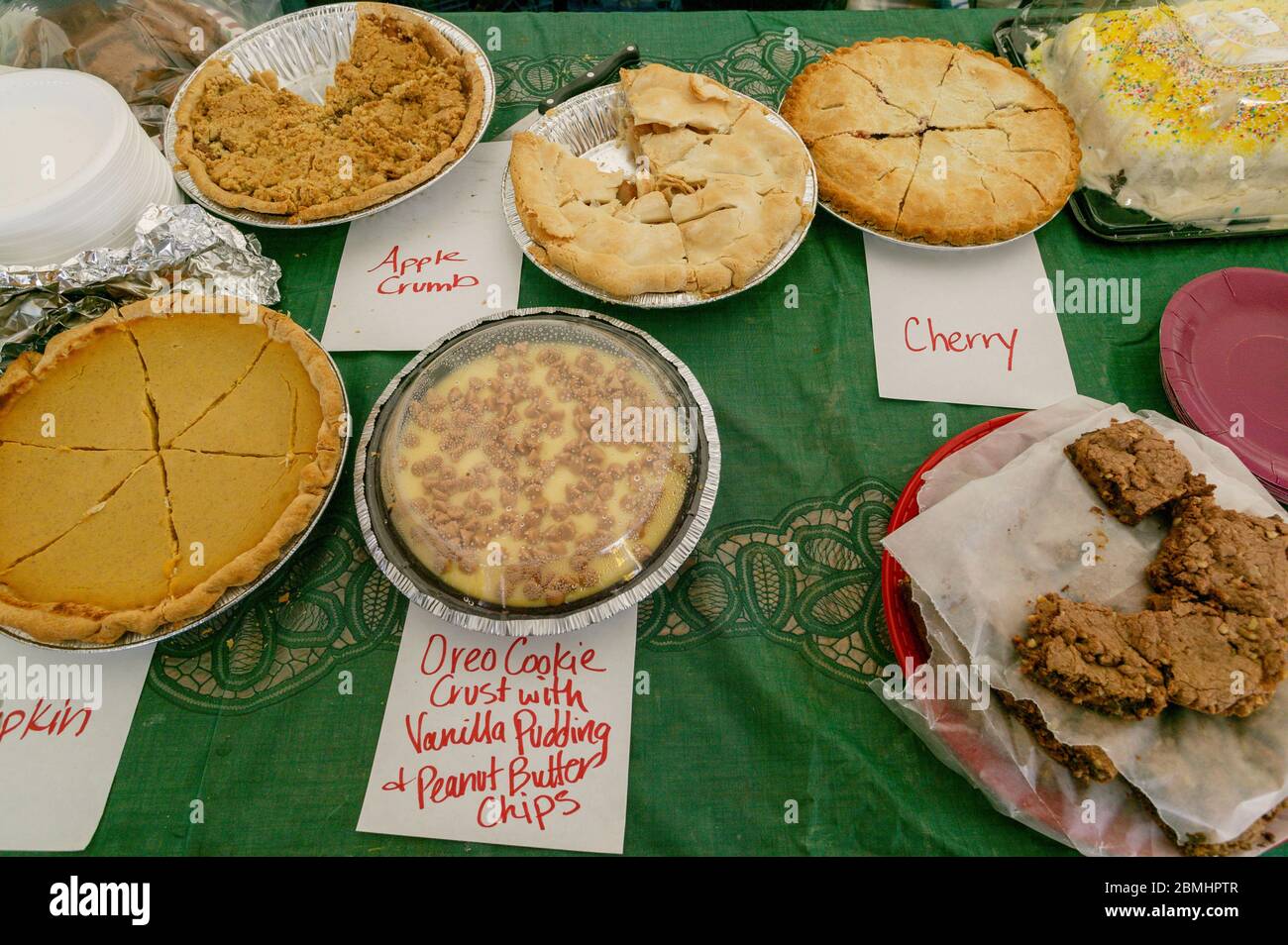 Pies and brownies for sale at a farm auction Stock Photo - Alamy