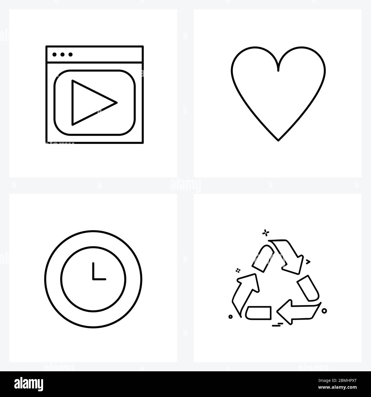Set of 4 UI Icons and symbols for play, time, active, like, timer ...