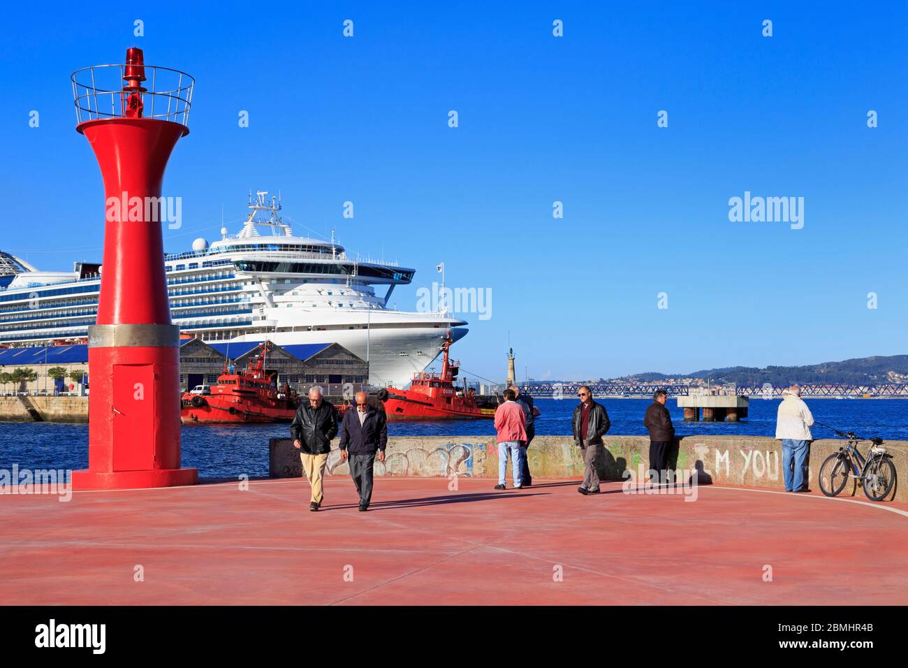 Marina lighthouse & cruise ship,Vigo,Galicia,Spain,Europe Stock Photo ...