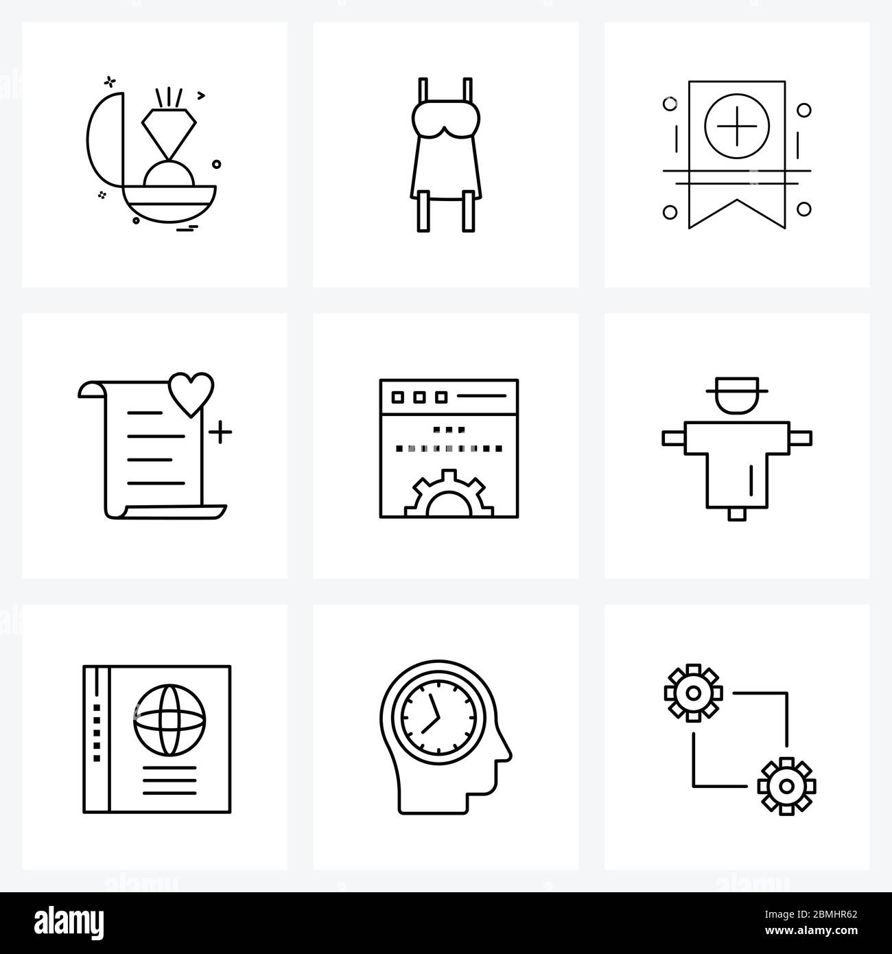Universal Symbols of 9 Modern Line Icons of html, code, bookmark, text ...