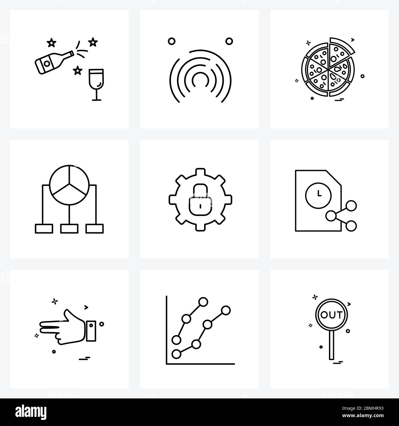 Isolated Symbols Set of 9 Simple Line Icons of protection, share, food ...