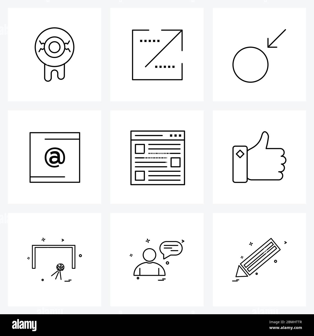 Set of 9 Line Icon Signs and Symbols of mail, email, window, address ...