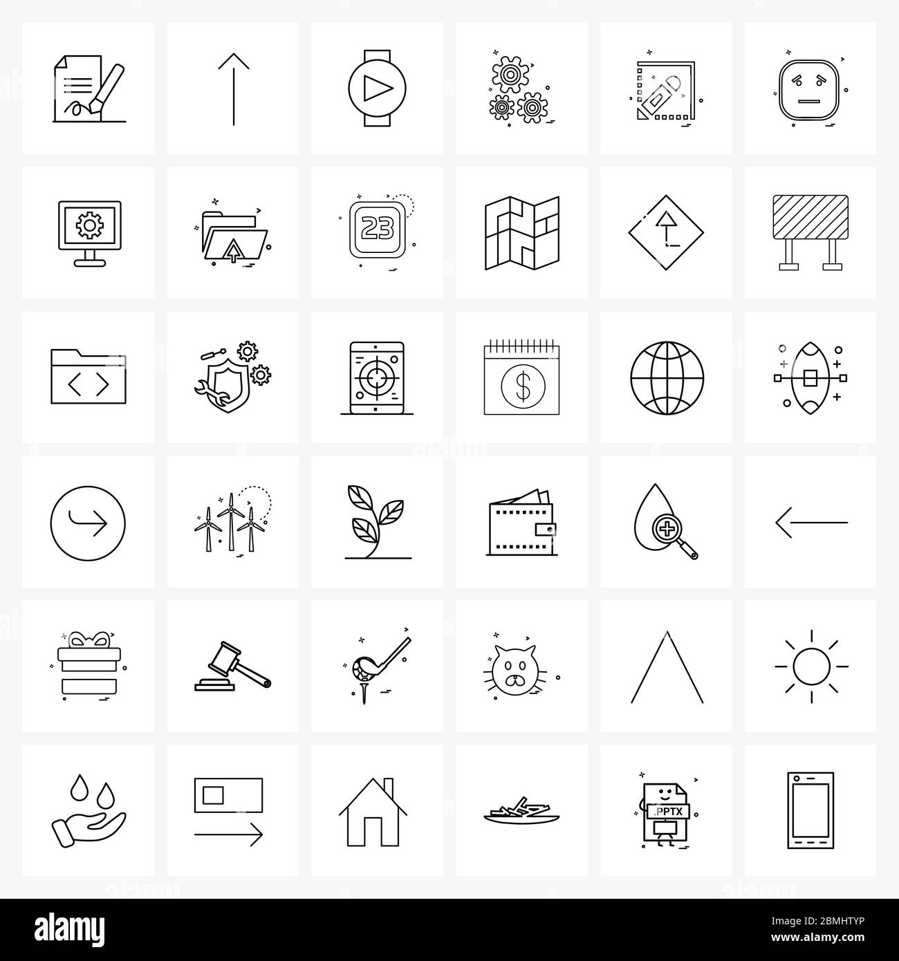 Set of 36 Line Icon Signs and Symbols of pen, pencil, watch, setting ...