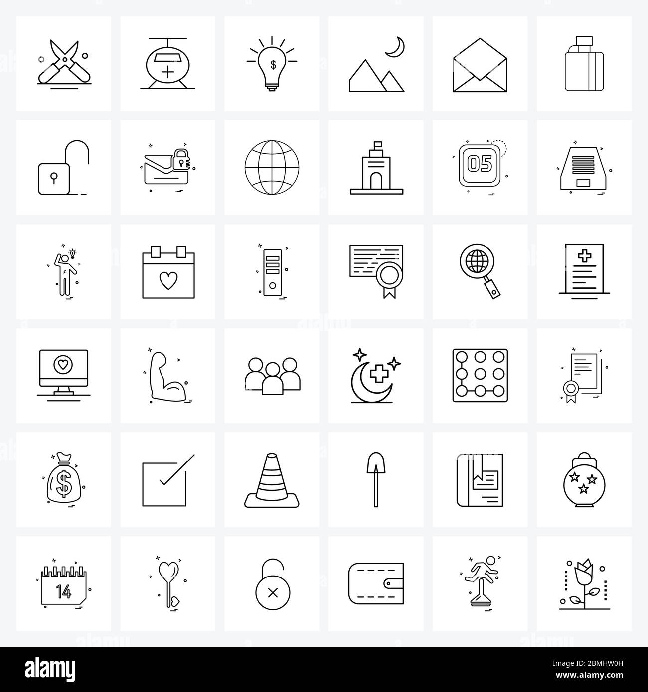 36 Universal Icons Pixel Perfect Symbols of open, email action, idea ...