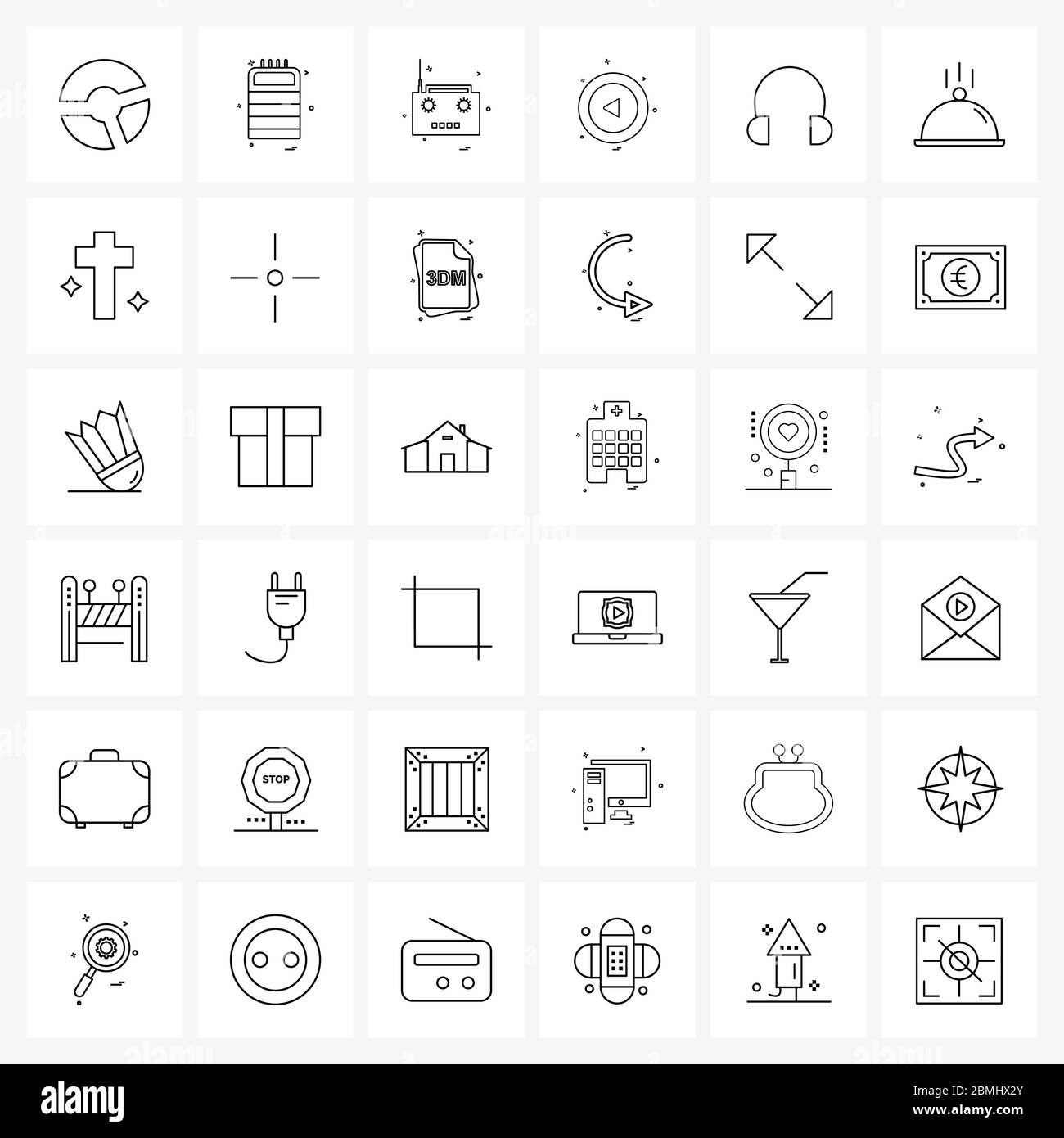Universal Symbols of 36 Modern Line Icons of headset, earphone, radio ...