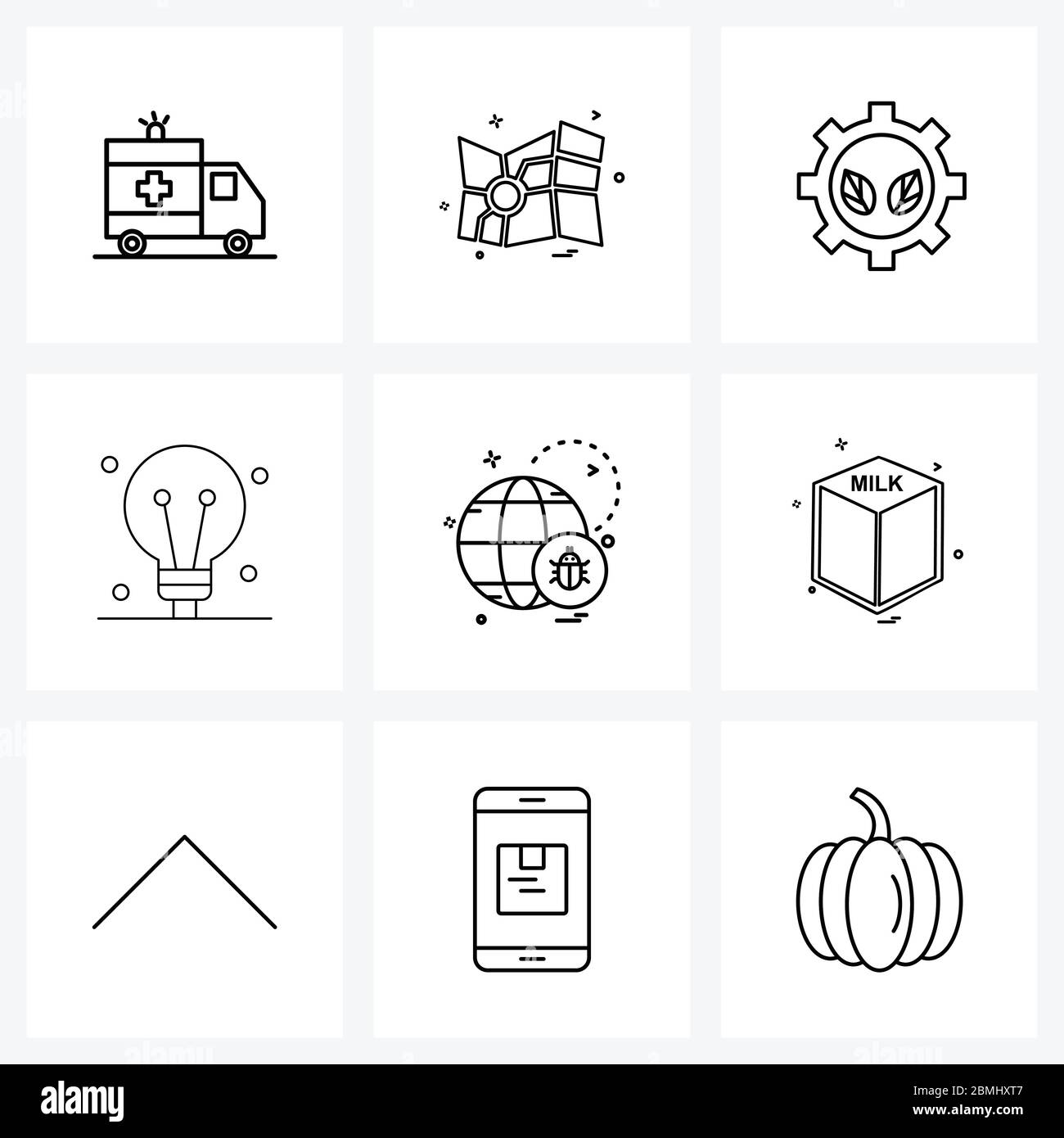 Set of 9 UI Icons and symbols for protection, light, ecology, idea ...