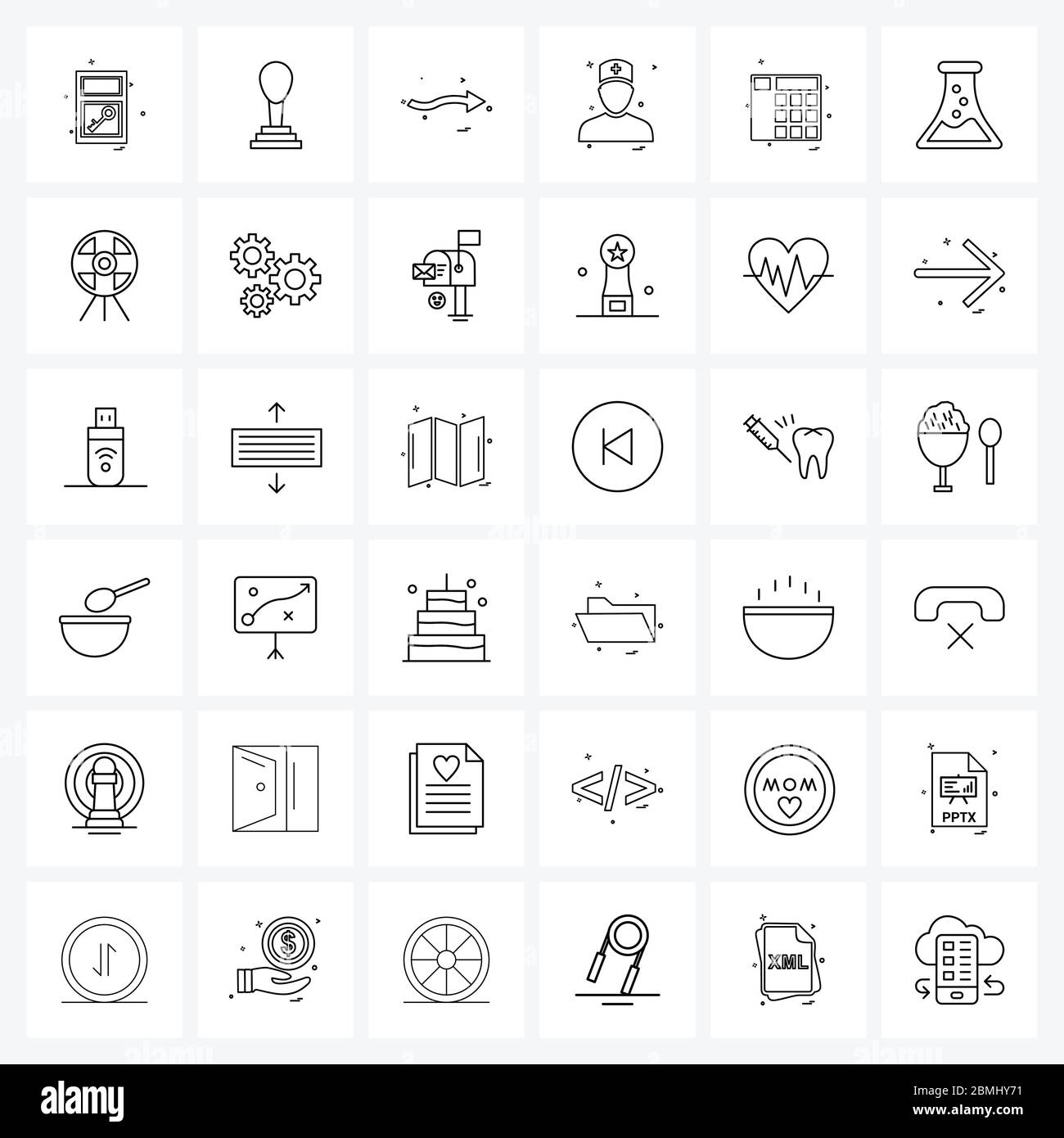 36 Universal Line Icons for Web and Mobile calculations, avatar, arrow ...