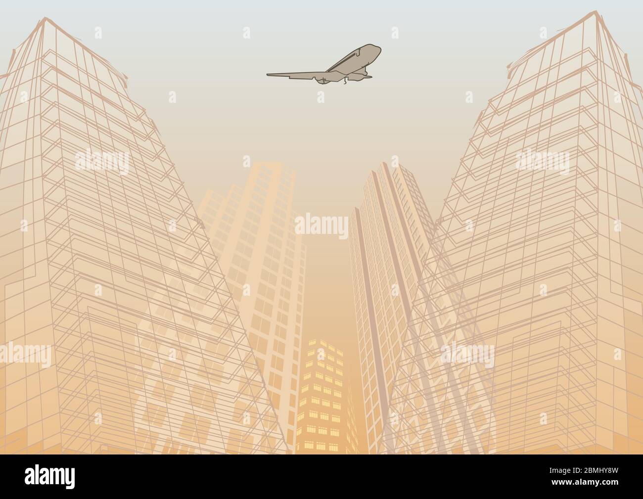 travel by airplane. illustration of airplane flying over sketch of ...