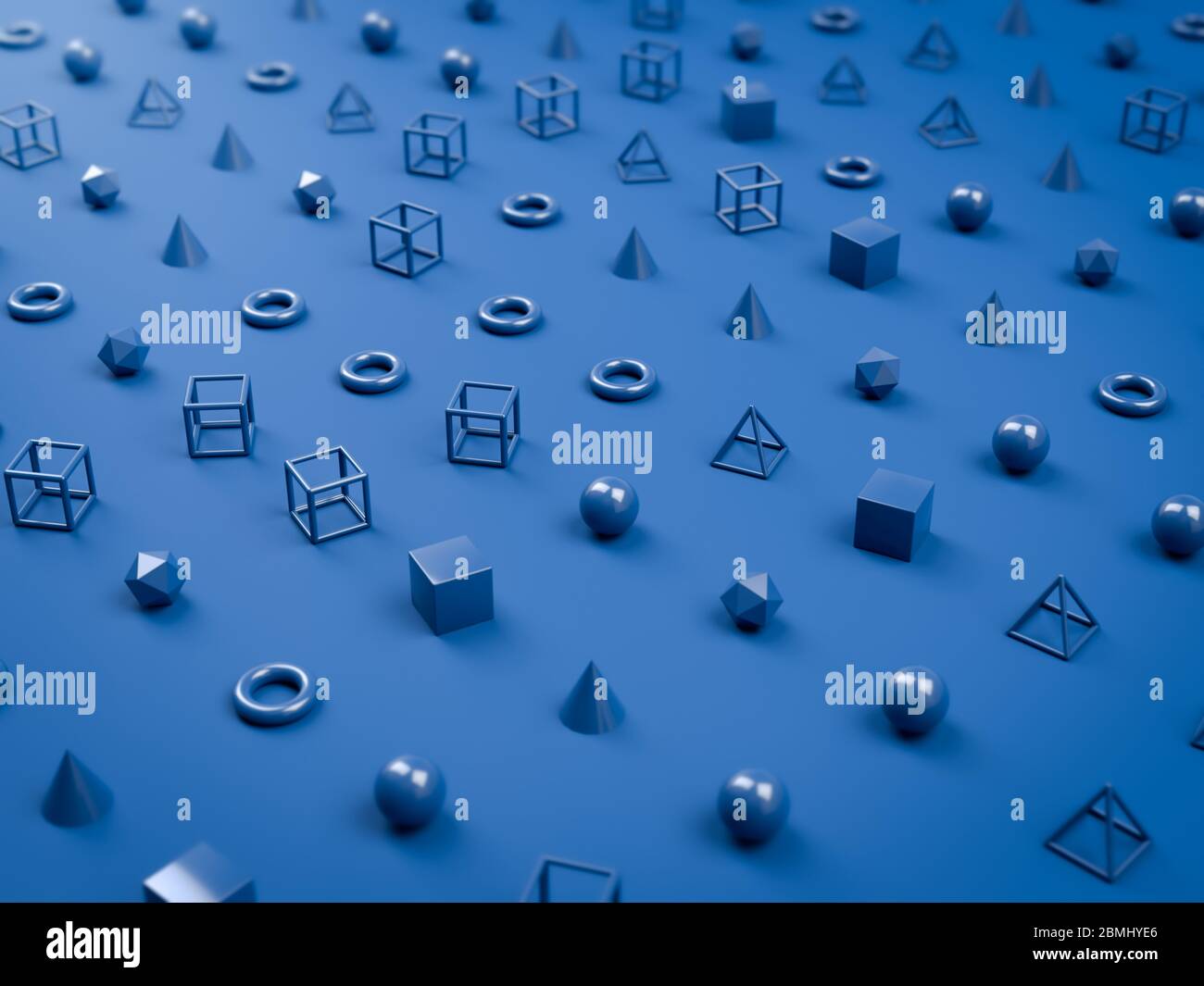 3d render of blue geometry shapes and forms on blue background ...