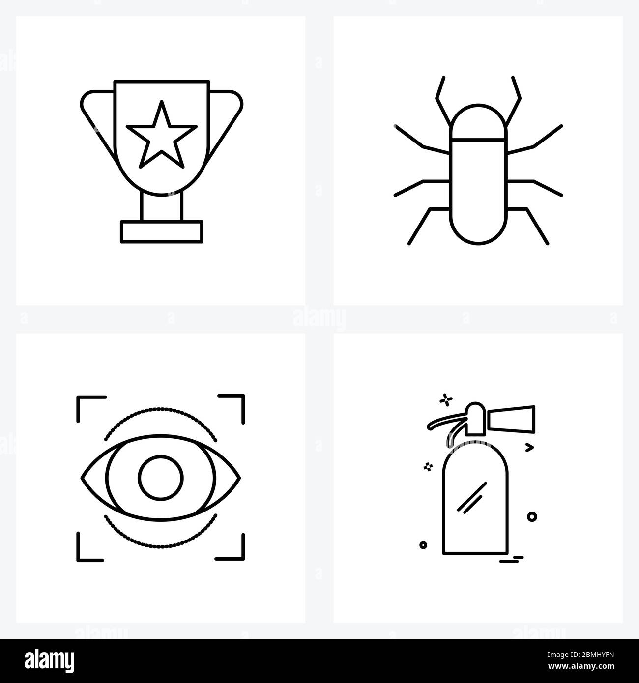 Set of 4 Simple Line Icons of cup, body part, victory, bug, target ...