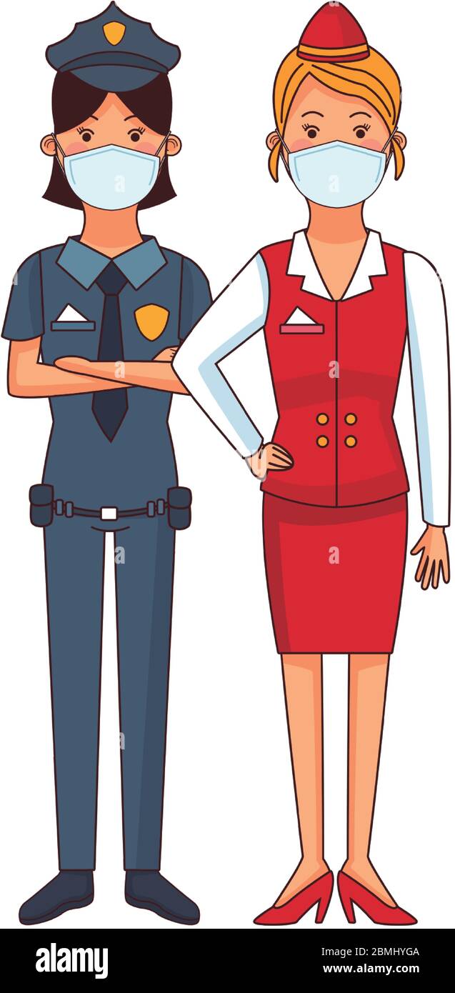 female police and receptionist using face masks Stock Vector Image ...