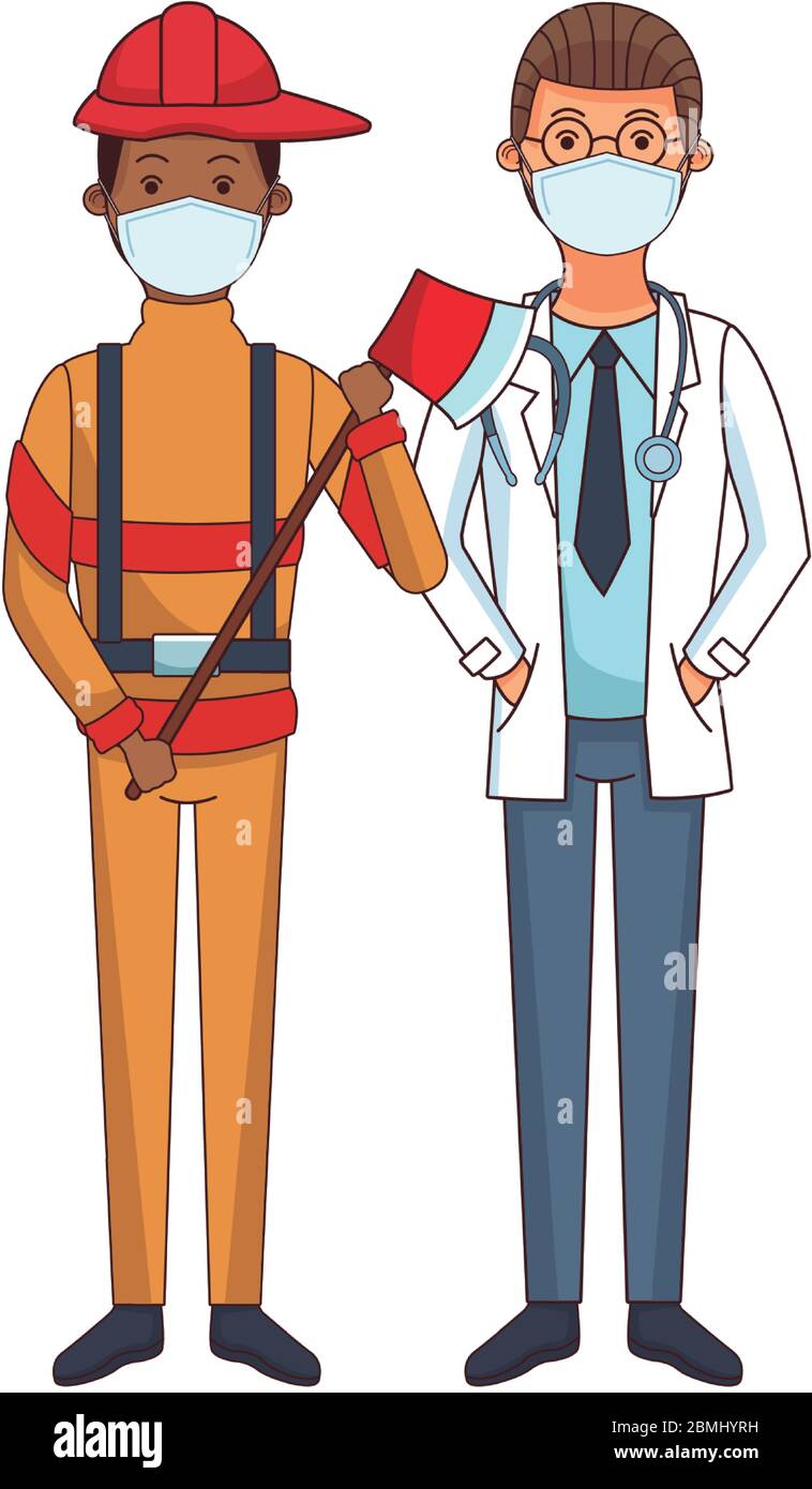firefighter and doctor using face masks Stock Vector Image & Art - Alamy