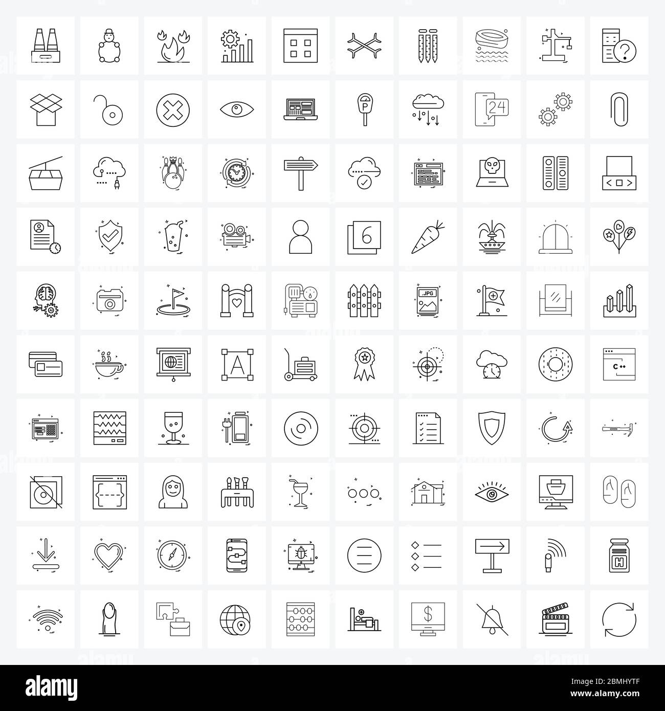 Stock Vector Icon Set of 100 Line Symbols for cog, bar chart, burn, hot ...