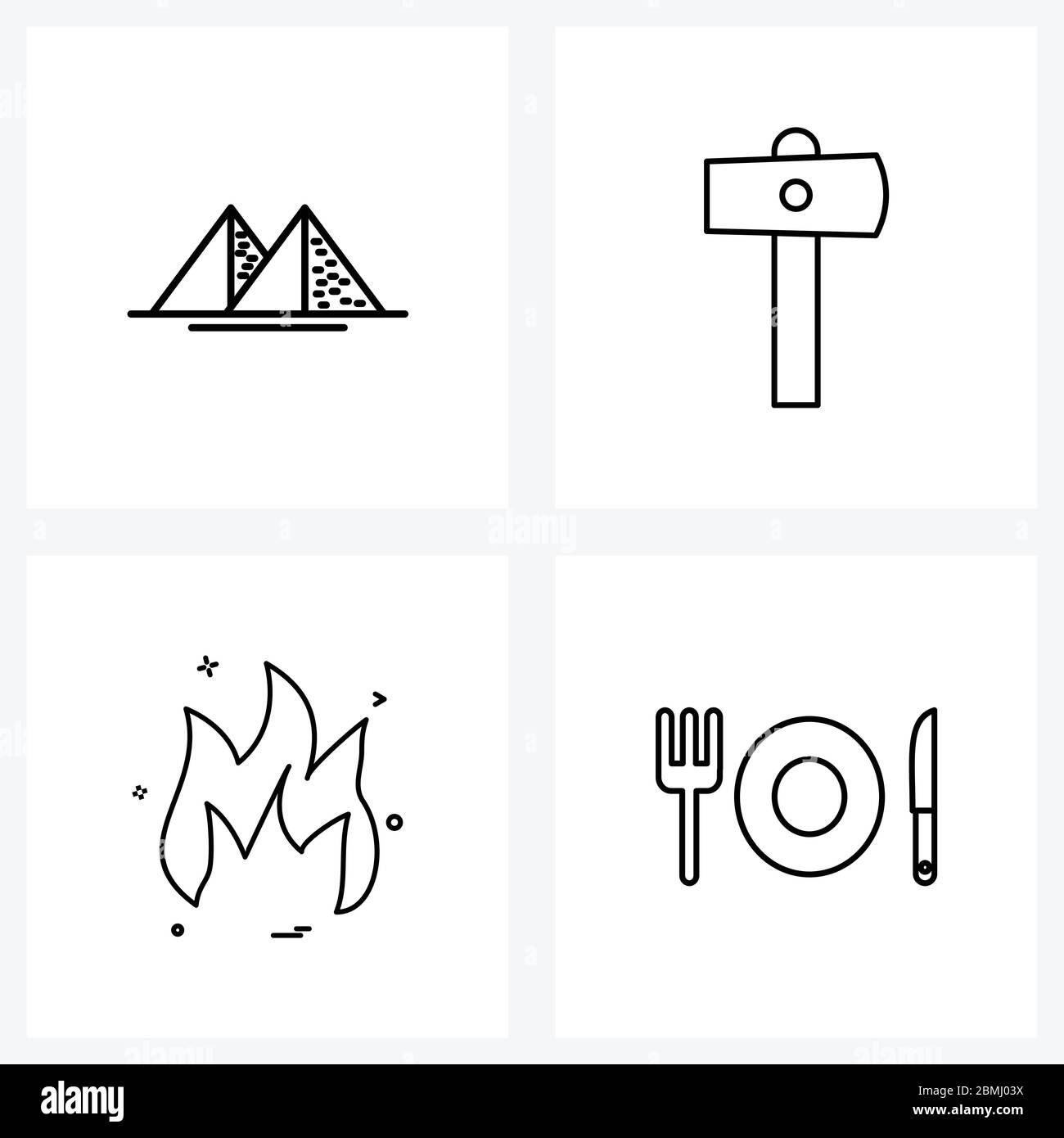 Universal Symbols of 4 Modern Line Icons of landmark, fire alarm, world ...