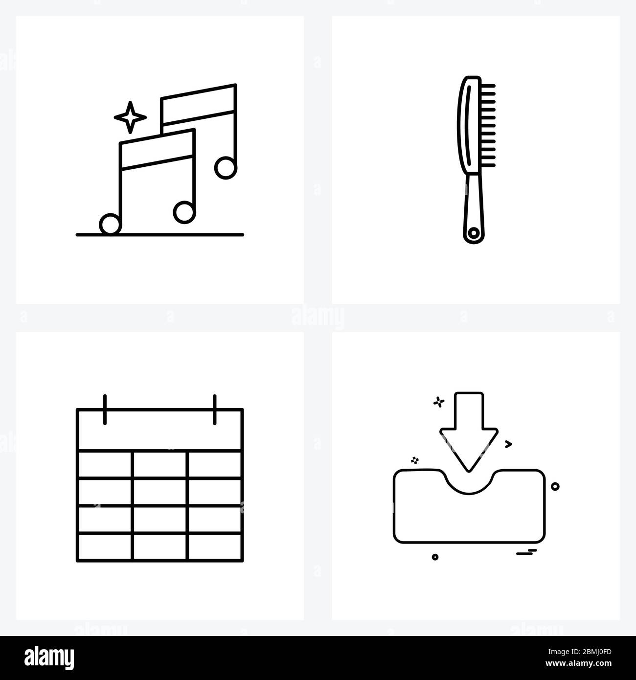 4 Universal Icons Pixel Perfect Symbols of music, date, comb, hair comb ...