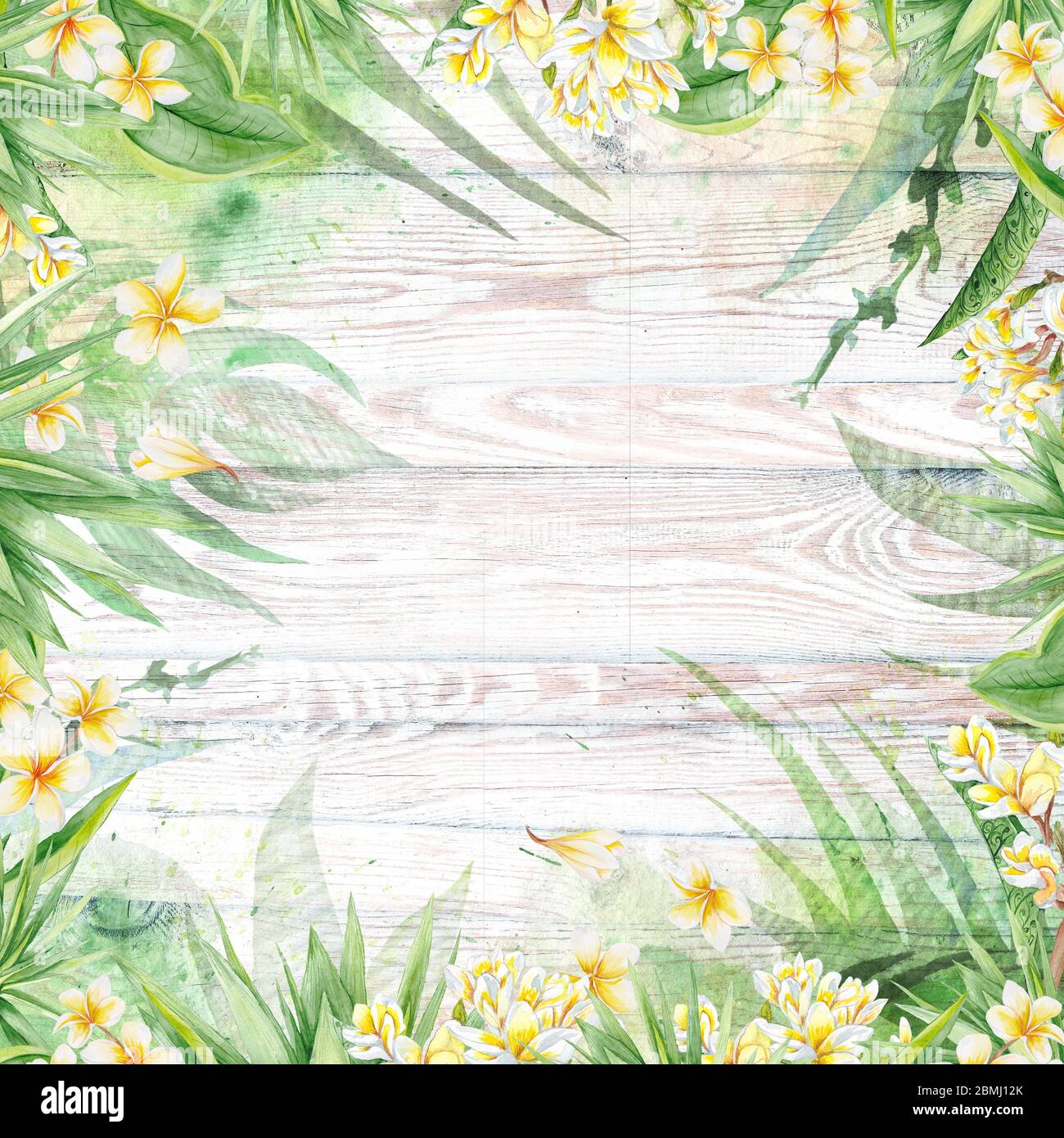 Watercolor Floral Tropical Vintage Wood Card Template Stock Photo - Alamy