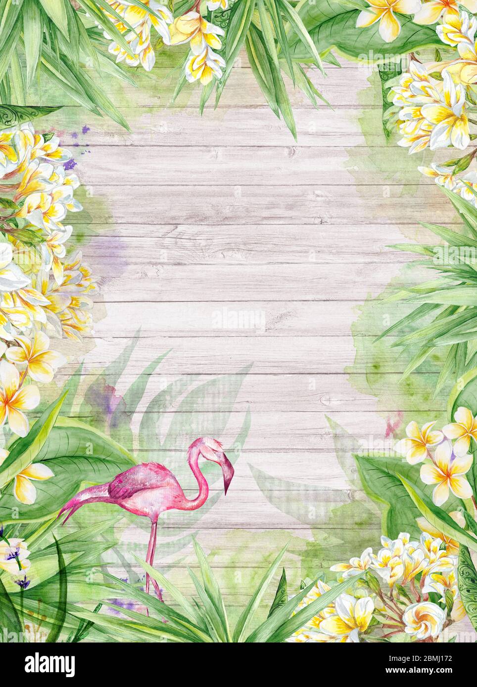 Watercolor Floral Tropical Vintage Wood Card Template Stock Photo - Alamy