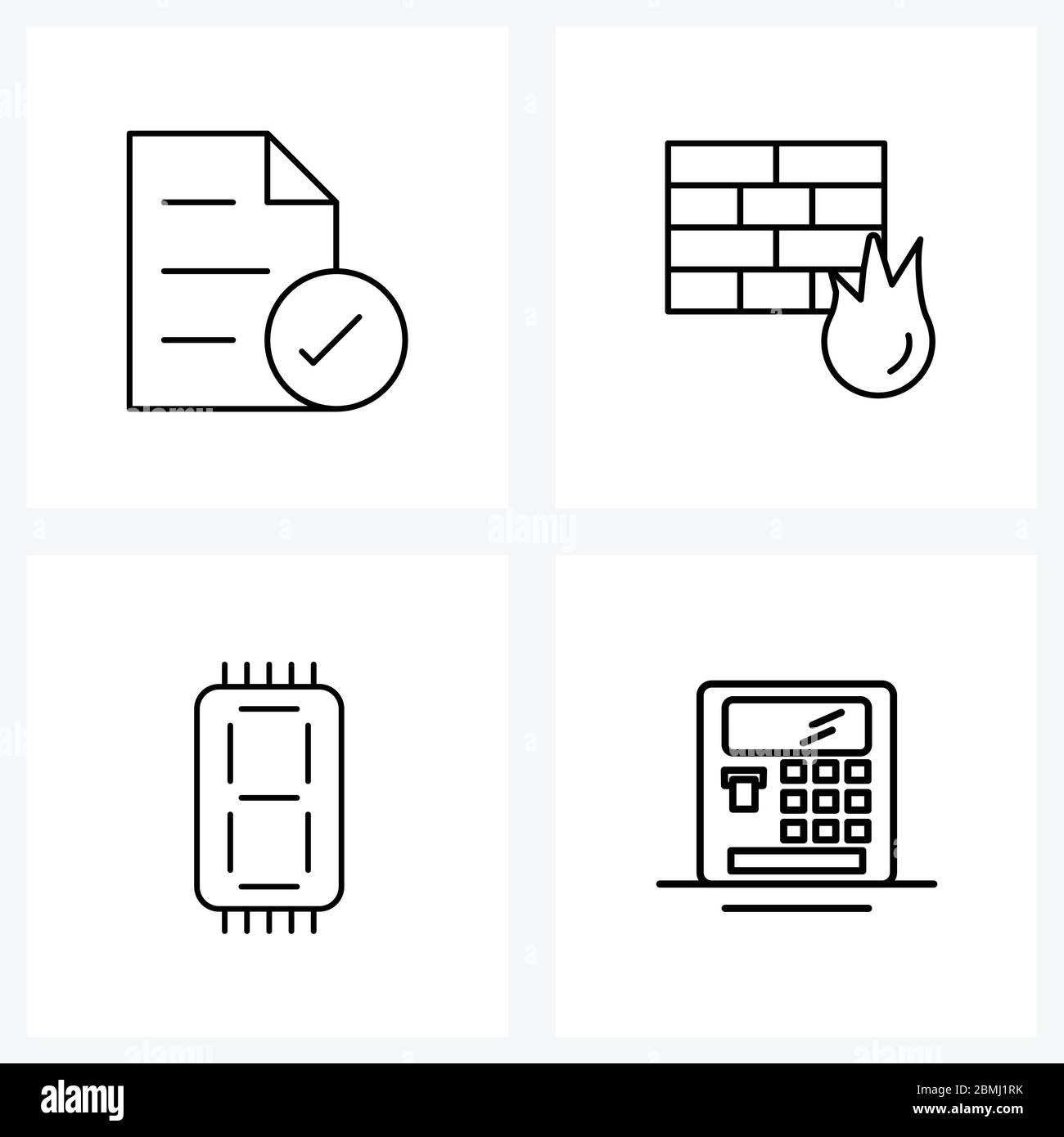 Set of 4 UI Icons and symbols for document, number, tick, security ...